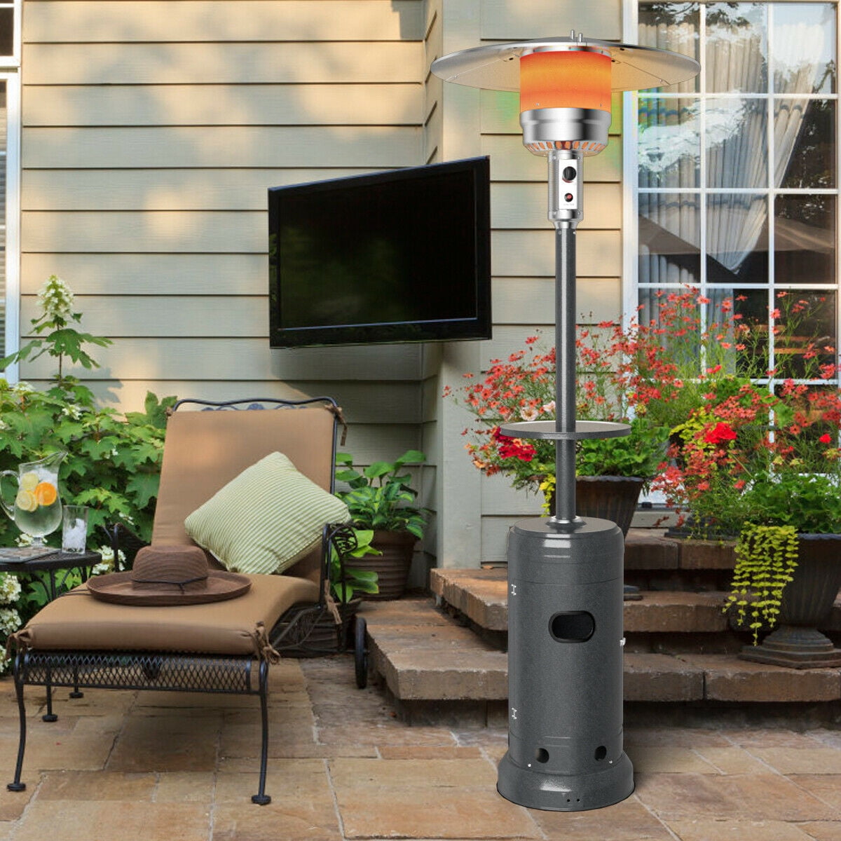 Gymax Outdoor Patio Table Top Propane Heater with Wheels, Grey ...