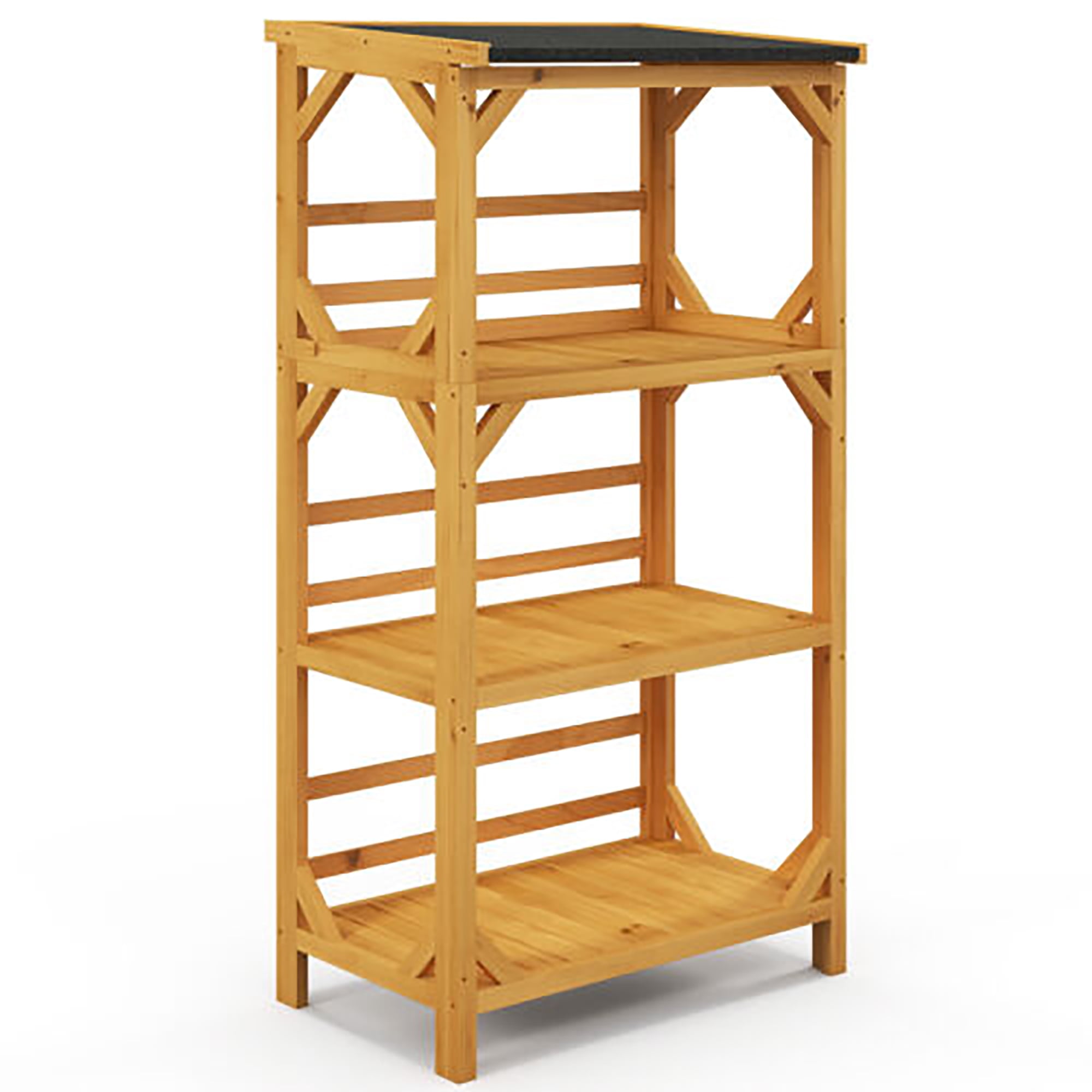Gymax Outdoor Wood Garden Shelf 3-Tier Ladder Plant Stand w ...