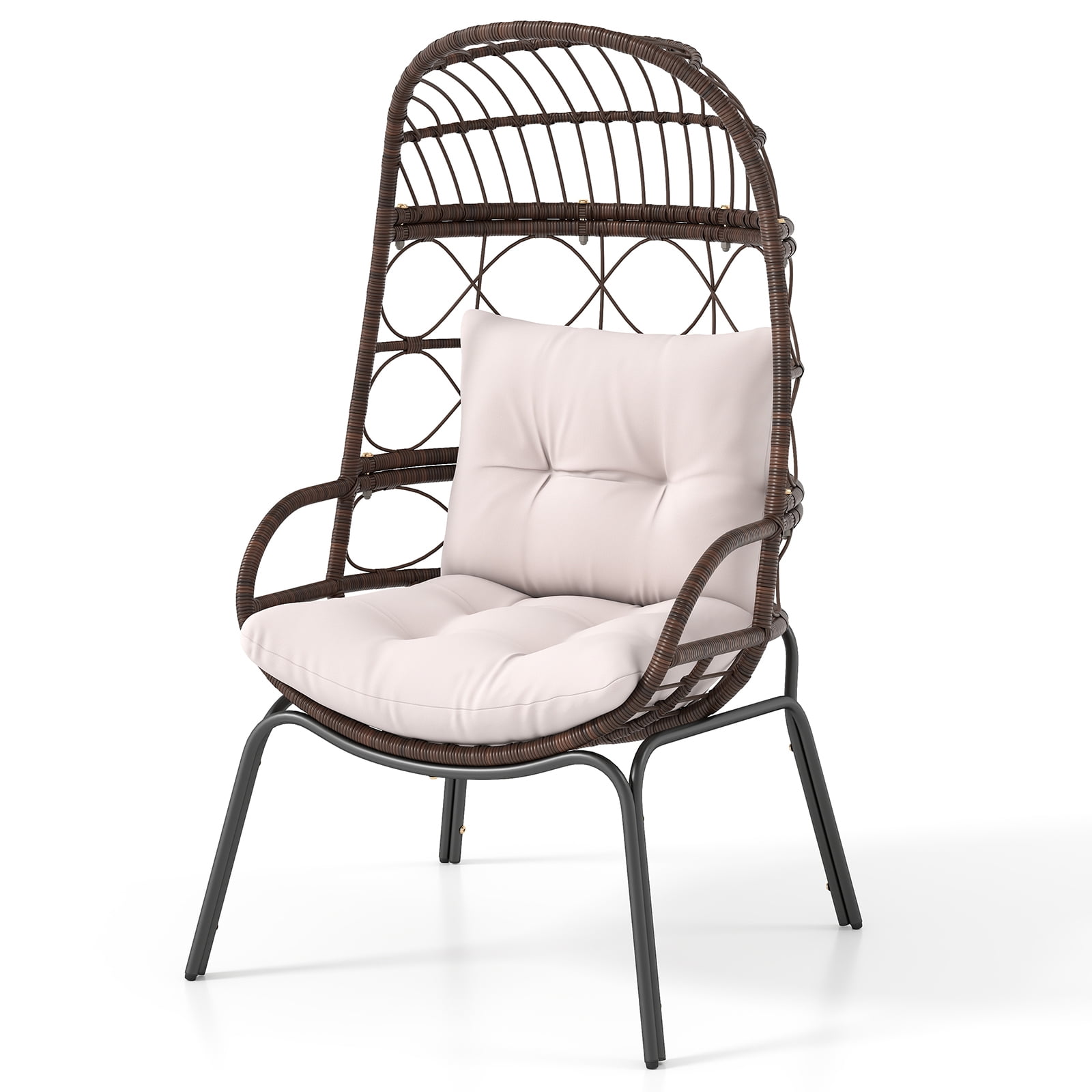 Gymax PE Wicker Egg Chair Patio Cocoon Lounger w/ Comfortable Cushions ...