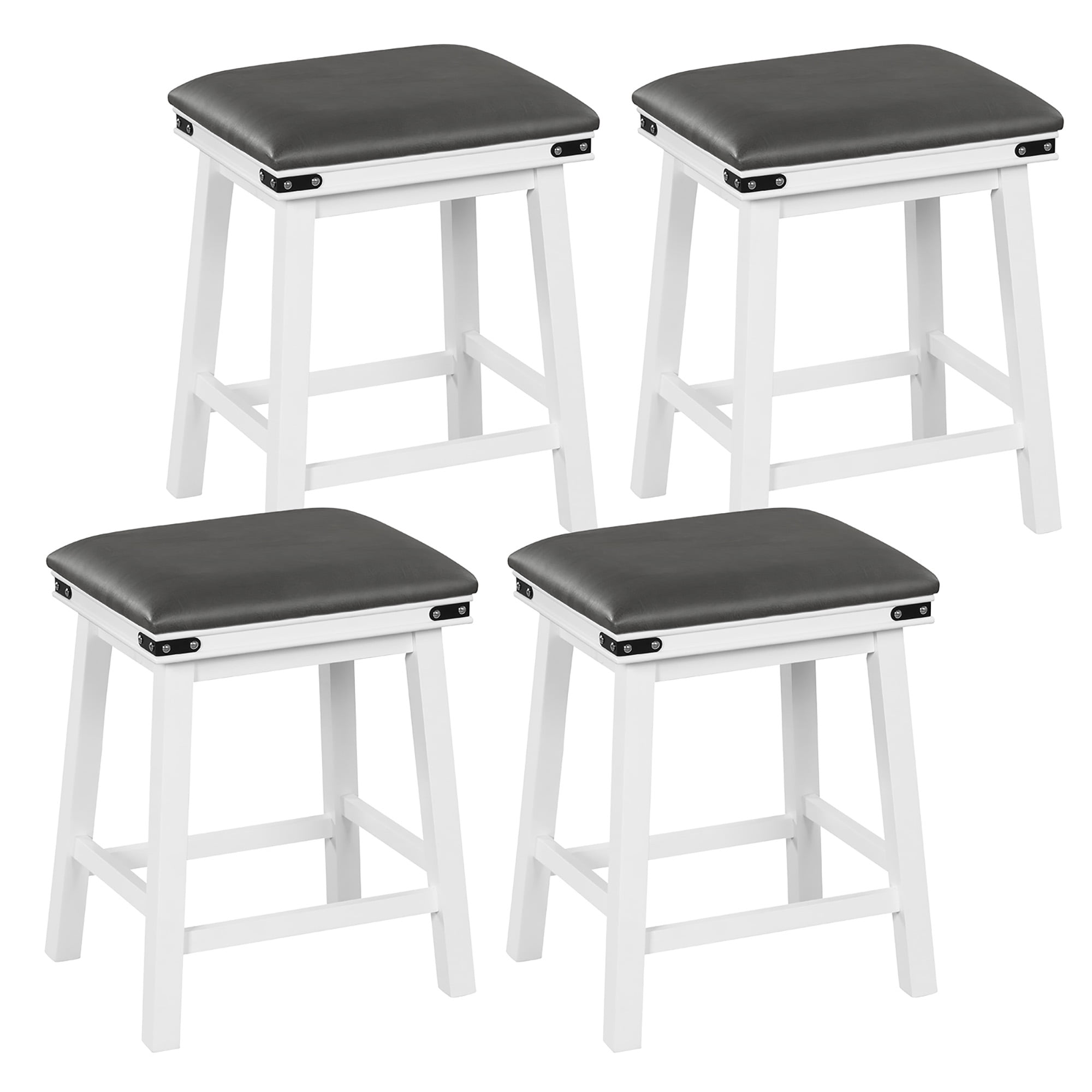 Gymax PU Leather Bar Stools Set of 4 24'' Counter Height Dining Stools ...