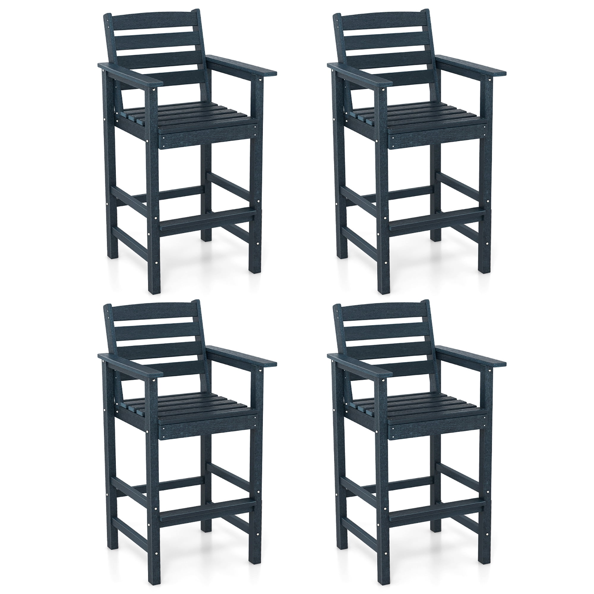 Gymax Patio Bar Stools Set of 4 Tall Adirondack Chair w/ Backrest ...