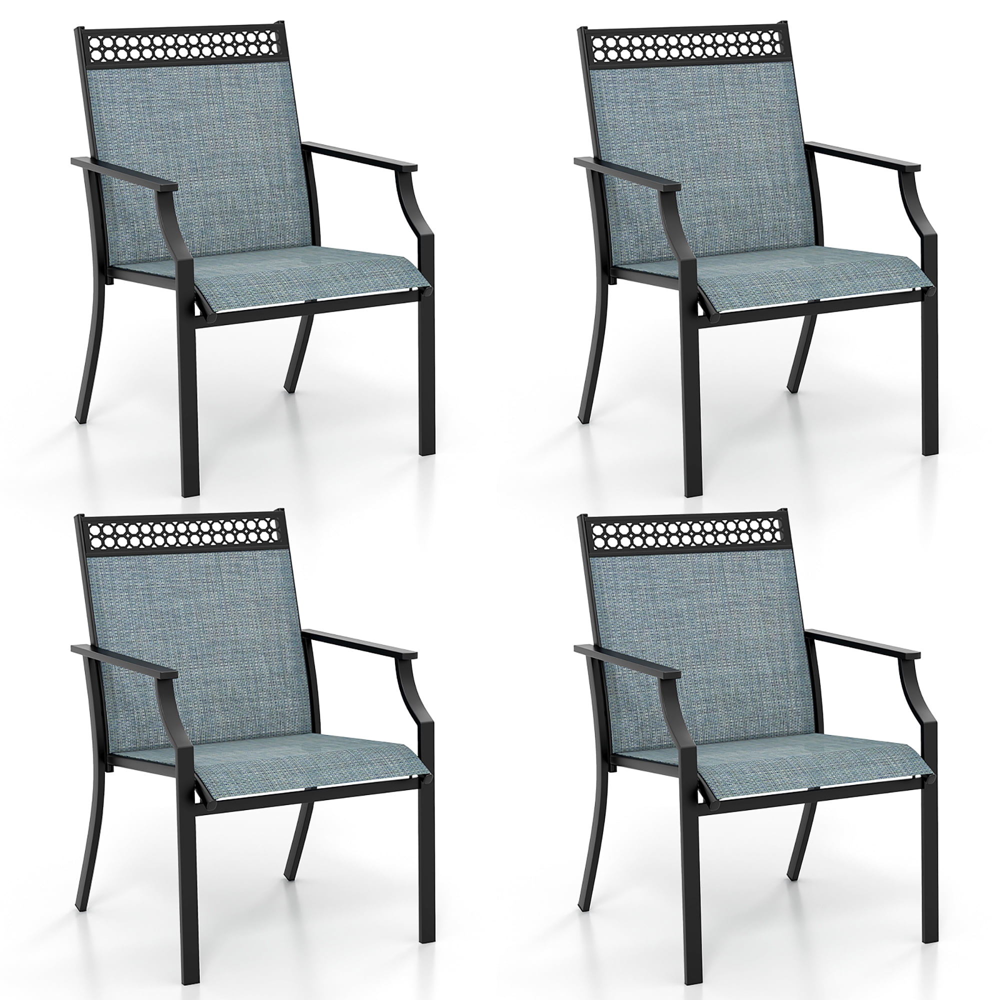 Gymax Patio Dining Chairs Set of 4 All Weather Outdoor Chairs w/ High ...