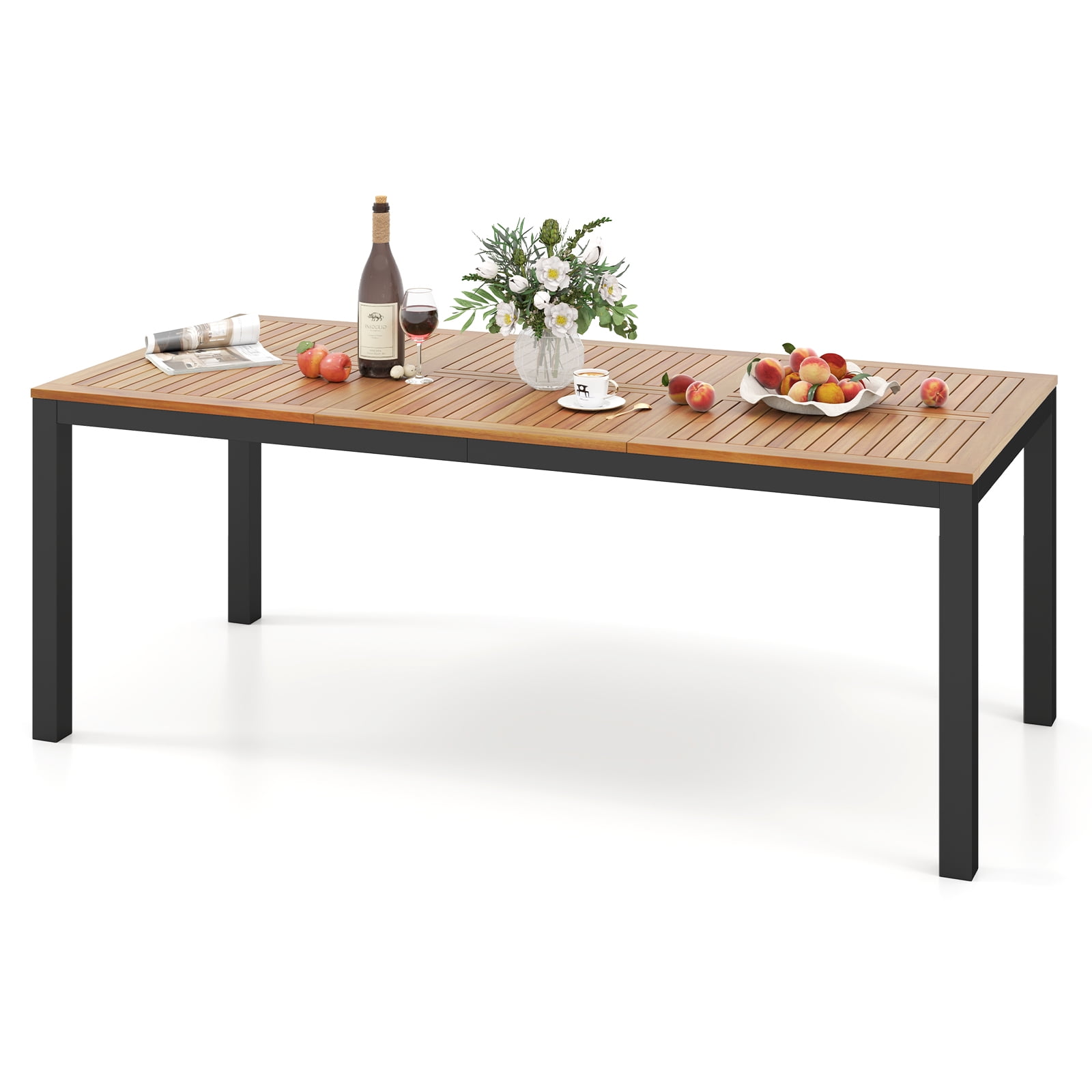 Gymax Patio Dining Table for 8 79'' Large Rectangle Table w/ Acacia ...