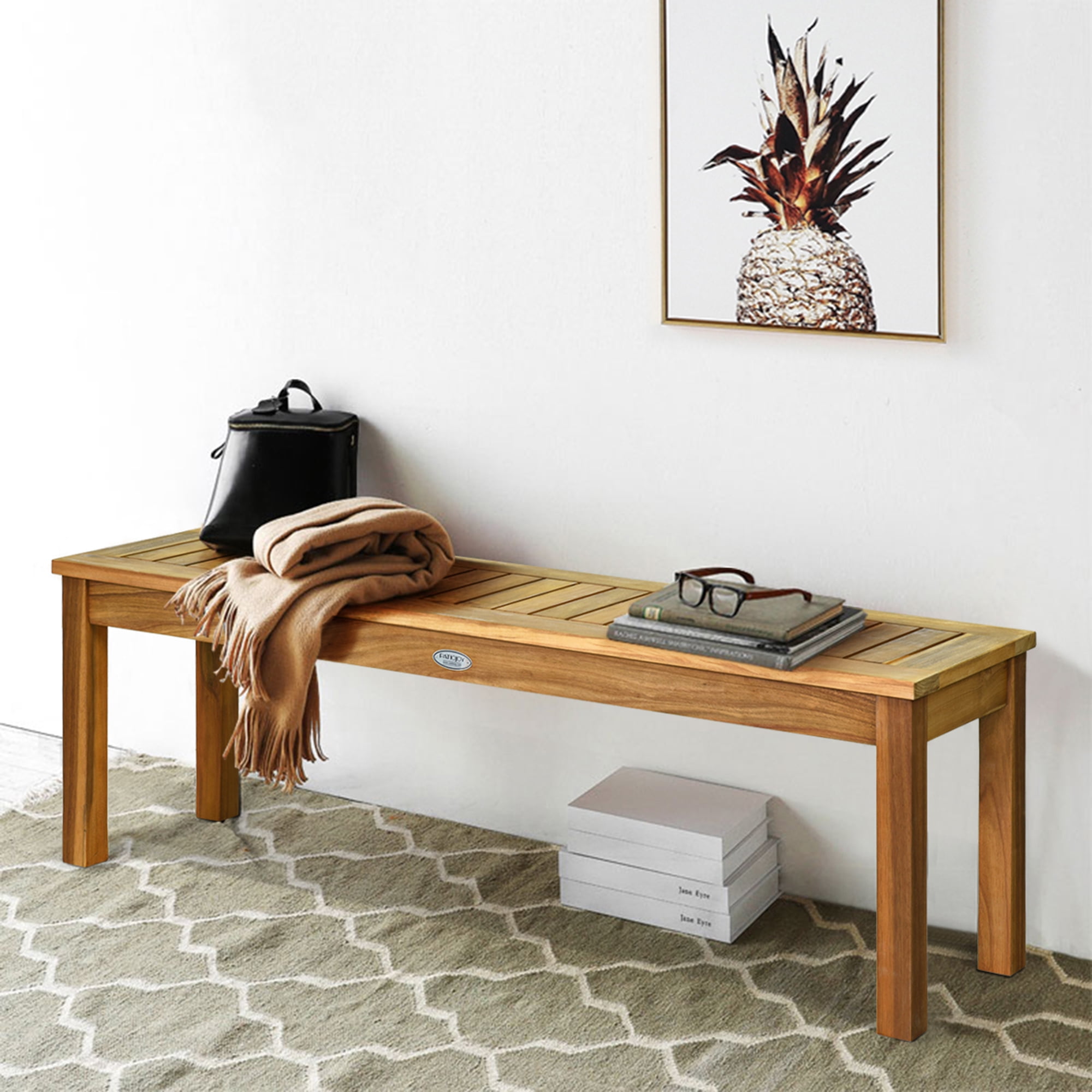 Gymax Outdoor Park Long Wooden Acacia Patio Garden Dining Bench w ...
