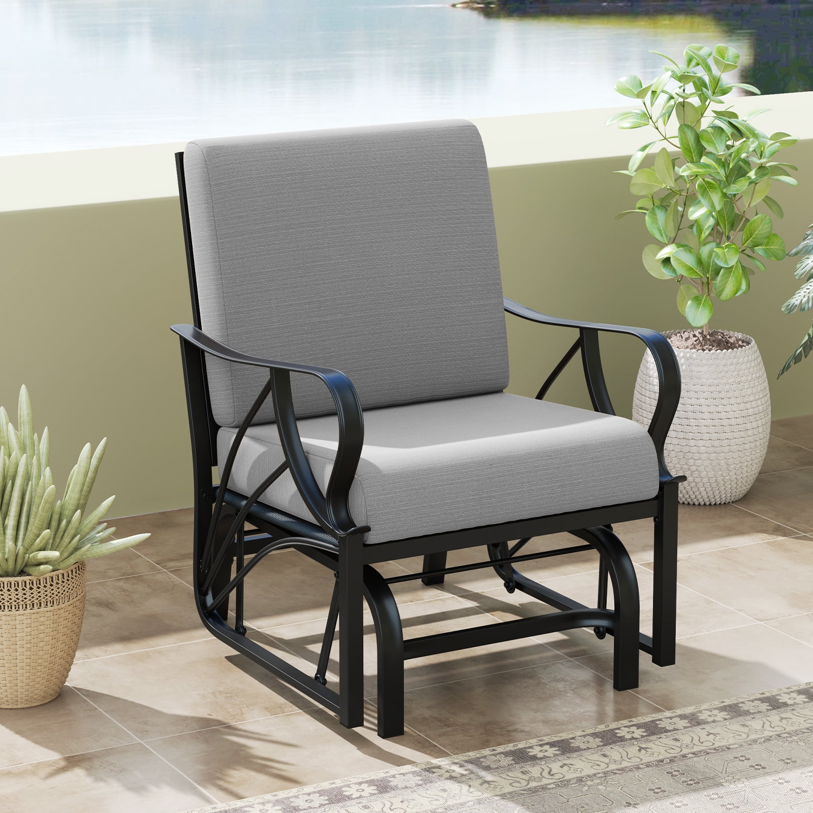 Gymax Patio Glider Chair Single Outdoor Rocking Chair w/ Seat & Back ...