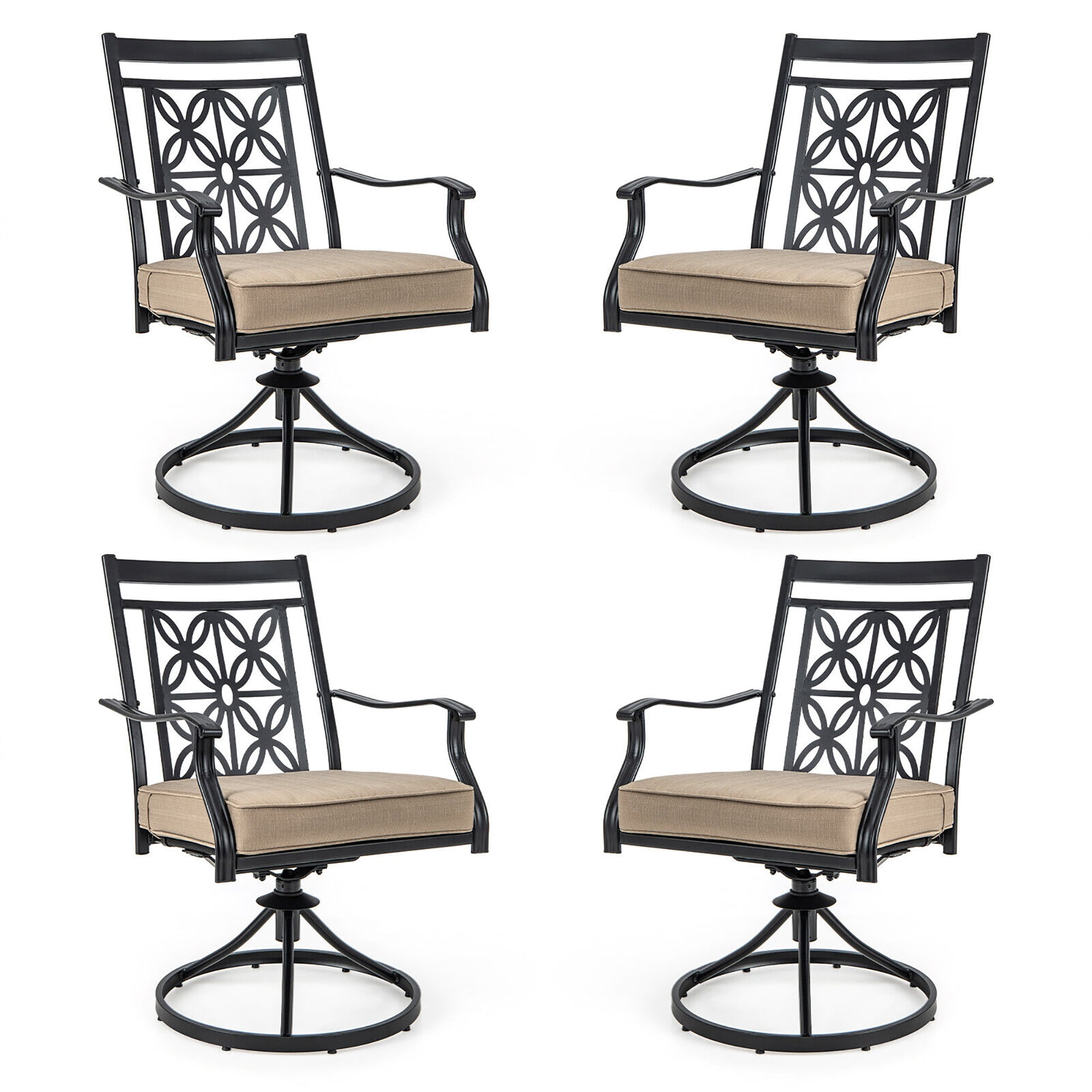Gymax Set of 4 Outdoor Dining Swivel Rocker Chairs with Cushions, Metal ...