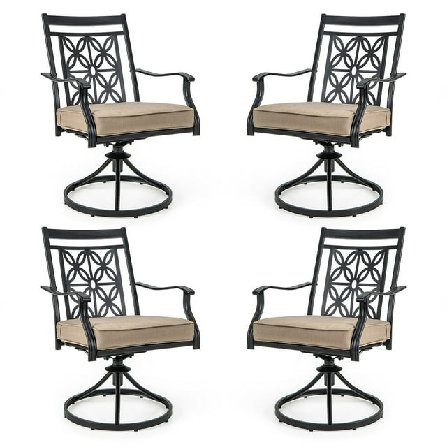Gymax Set of 4 Outdoor Dining Swivel Rocker Chairs with Cushions, Metal ...