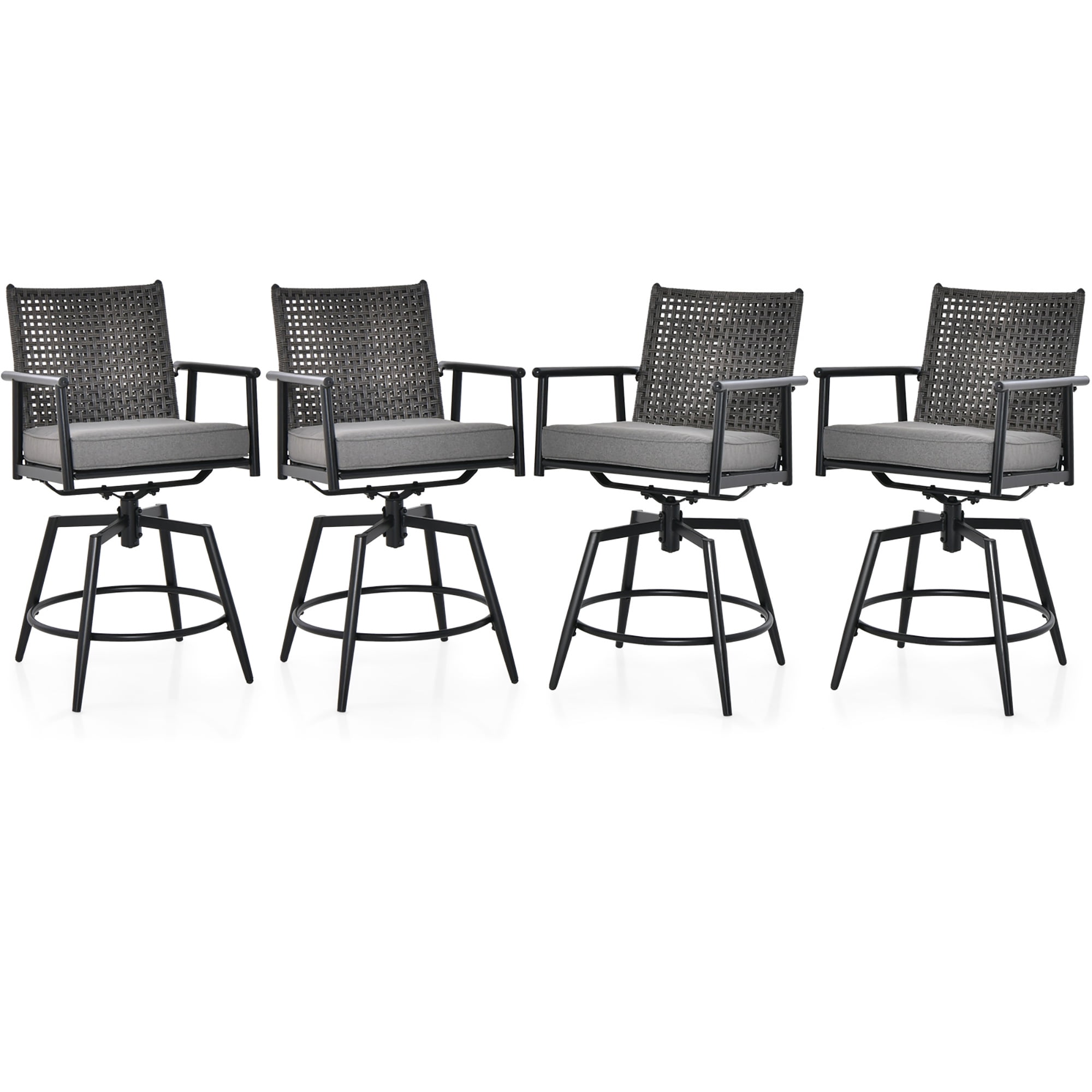 Gymax Set of 4 Outdoor Patio Swivel Bar Stools - Counter Height Rattan ...