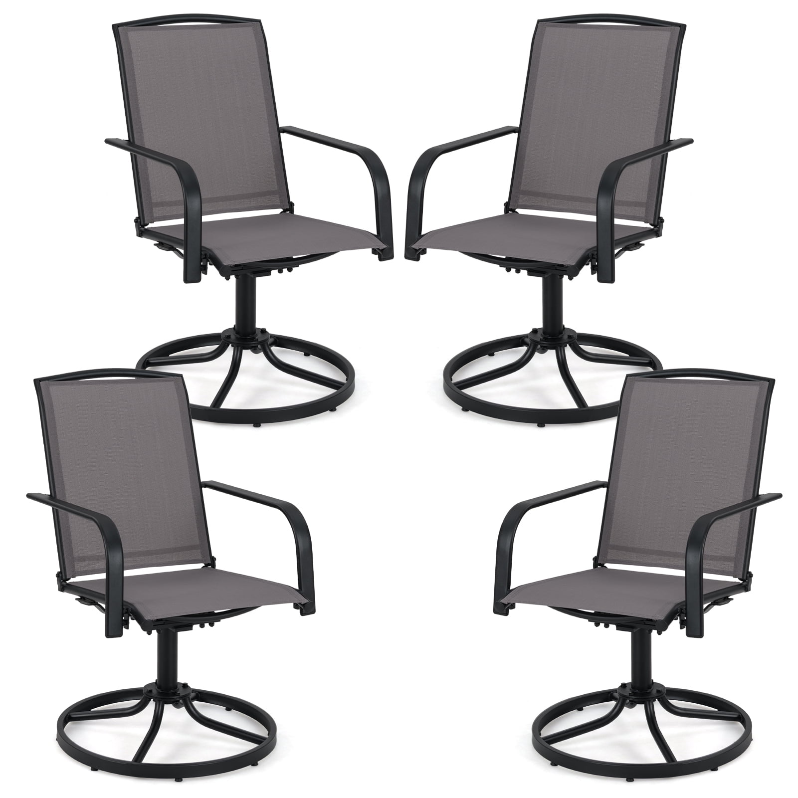 Gymax Patio Swivel Chairs Set of 4 w/ High Back & Round Metal Base for ...