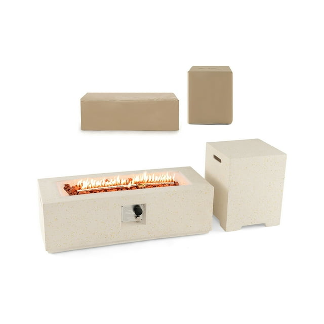 Gymax Patio Terrazzo Fire Pit Table 50,000 BTU w/ Hideaway Propane Tank ...