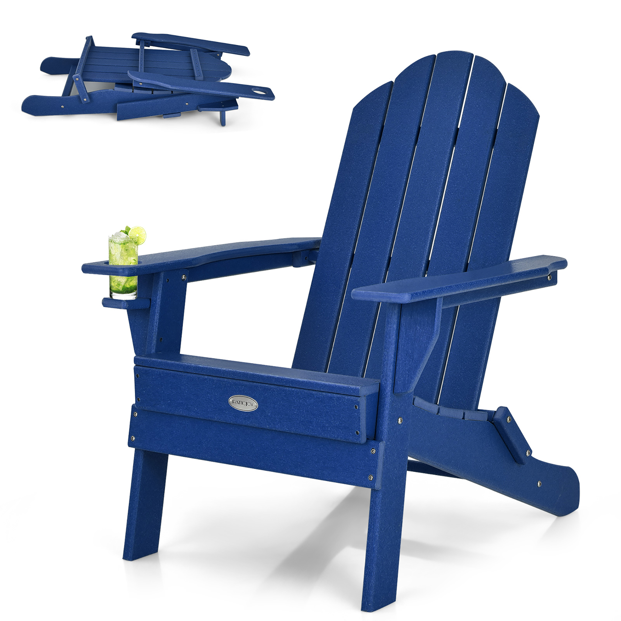 Gymax Folding Patio Adirondack Chair Weather Resistant Cup Holder Yard ...