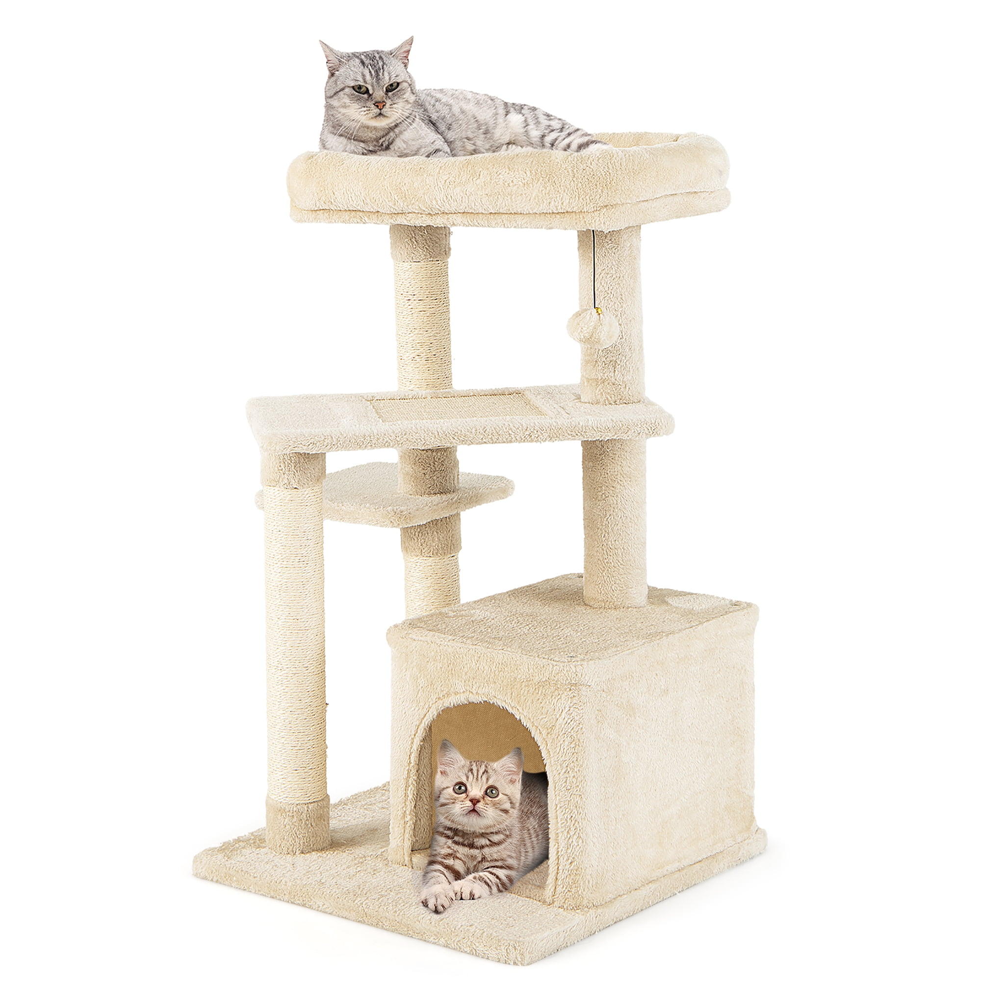 Gymax Petsjoy Cat Tree Indoor Activity Cat Tower w/ Perch & Hanging ...