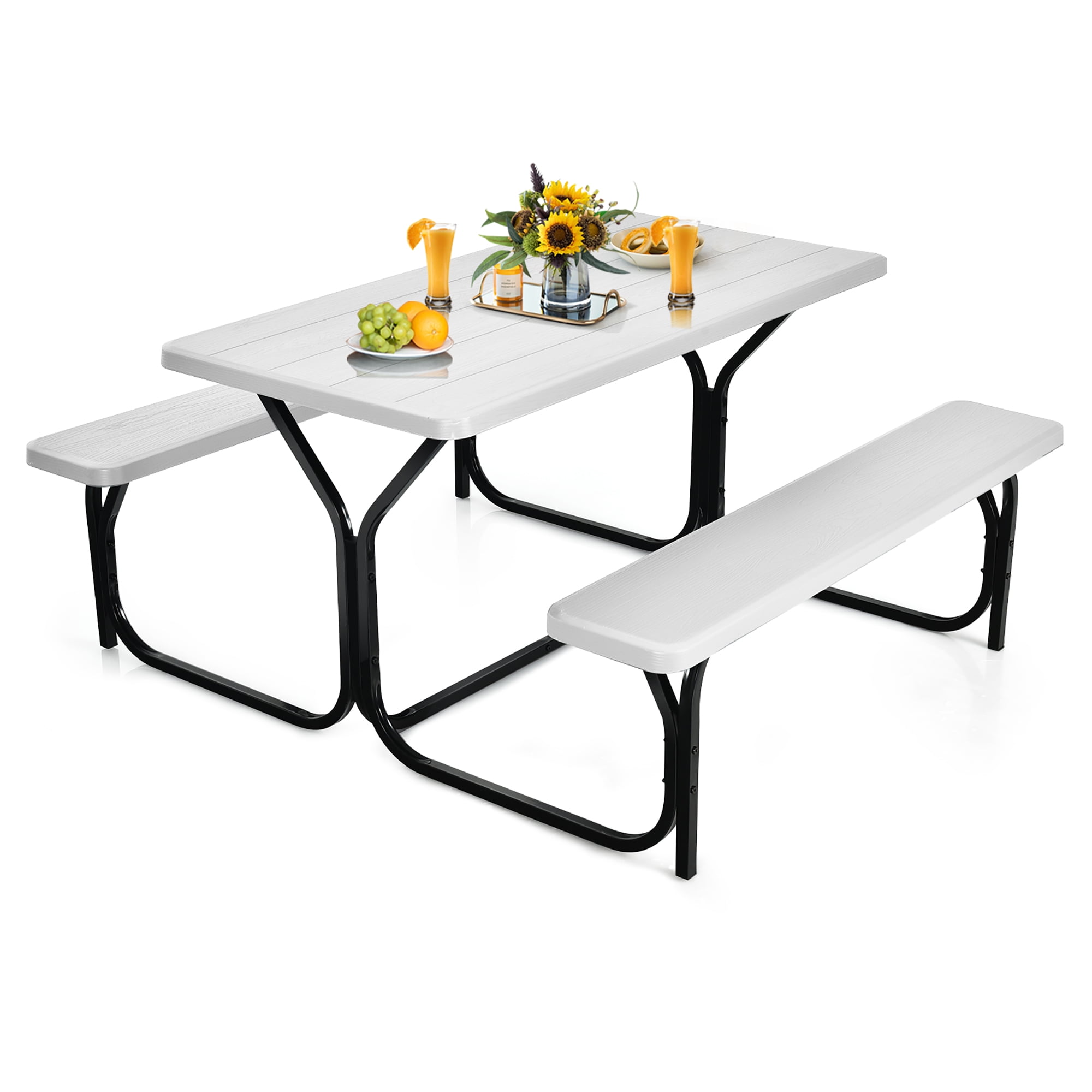 Gymax Outdoor Plastic Furniture Seats, Picnic Table & Bench Set for ...
