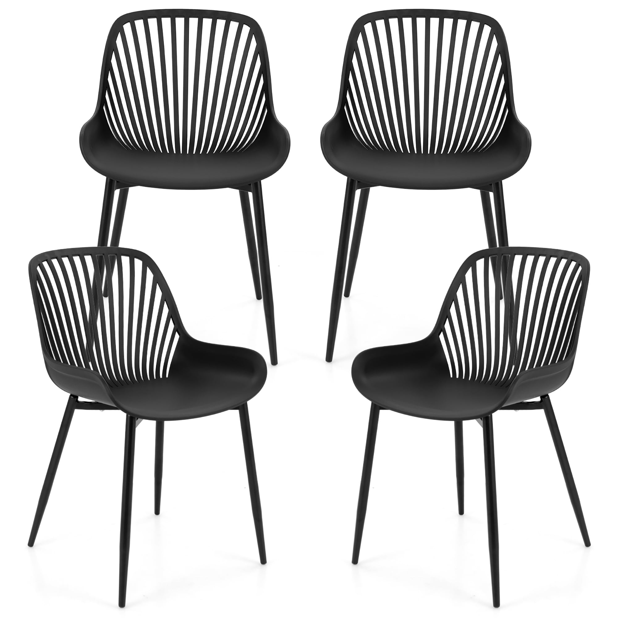 Gymax Plastic Dining Chair Set of 4 w/ Metal Legs Cutout Backrest ...