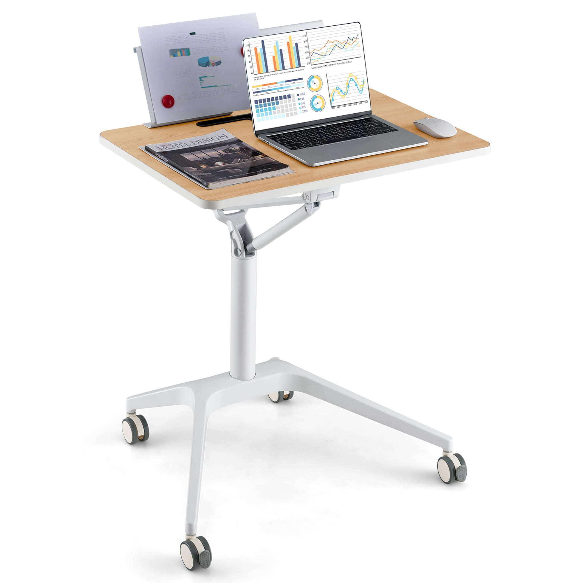 Gymax Pneumatic Standing Desk, Height Adjustable 30-42 Inches, Rolling ...