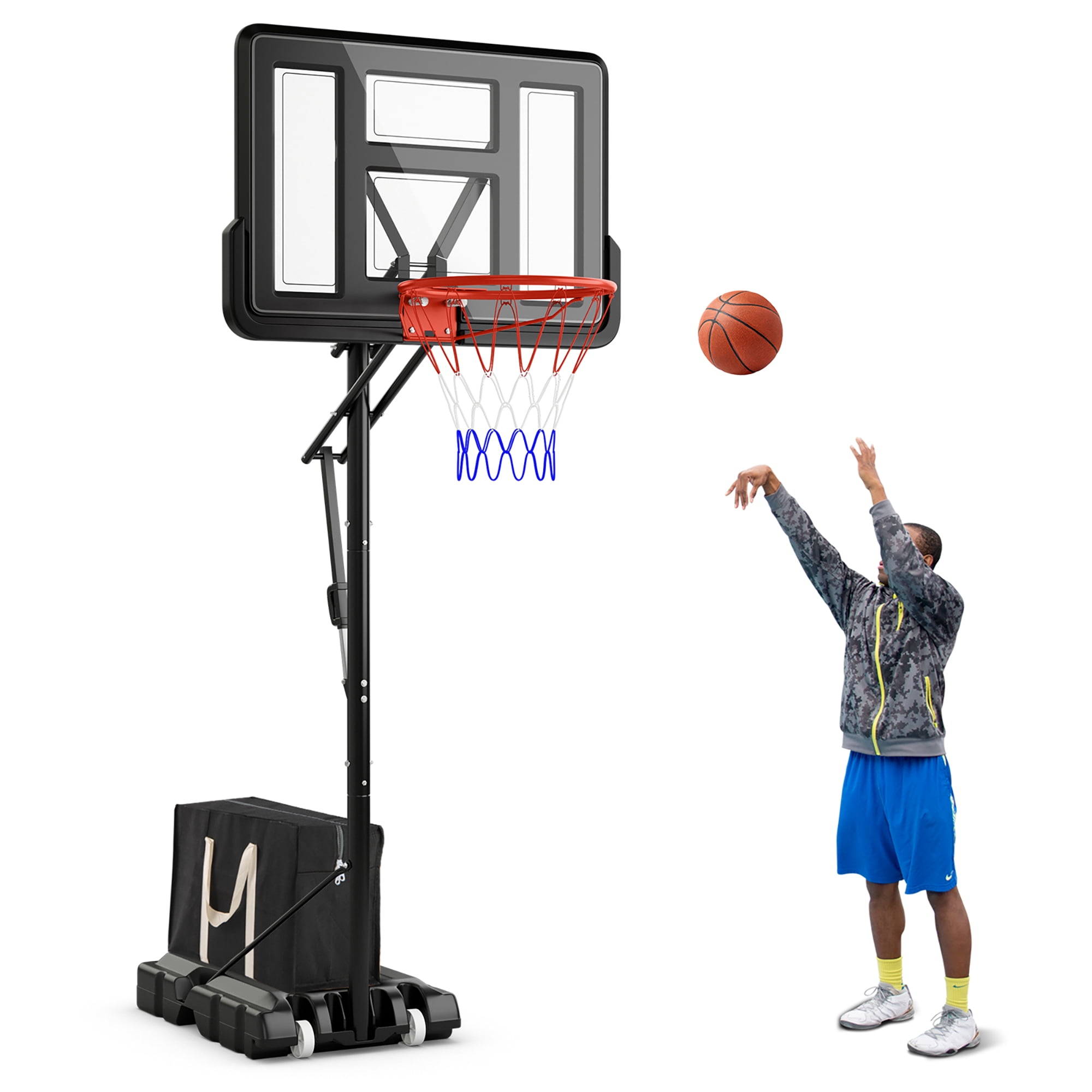 Gymax Portable Basketball Hoop System w/ Easy Height Adjustment from 7. ...