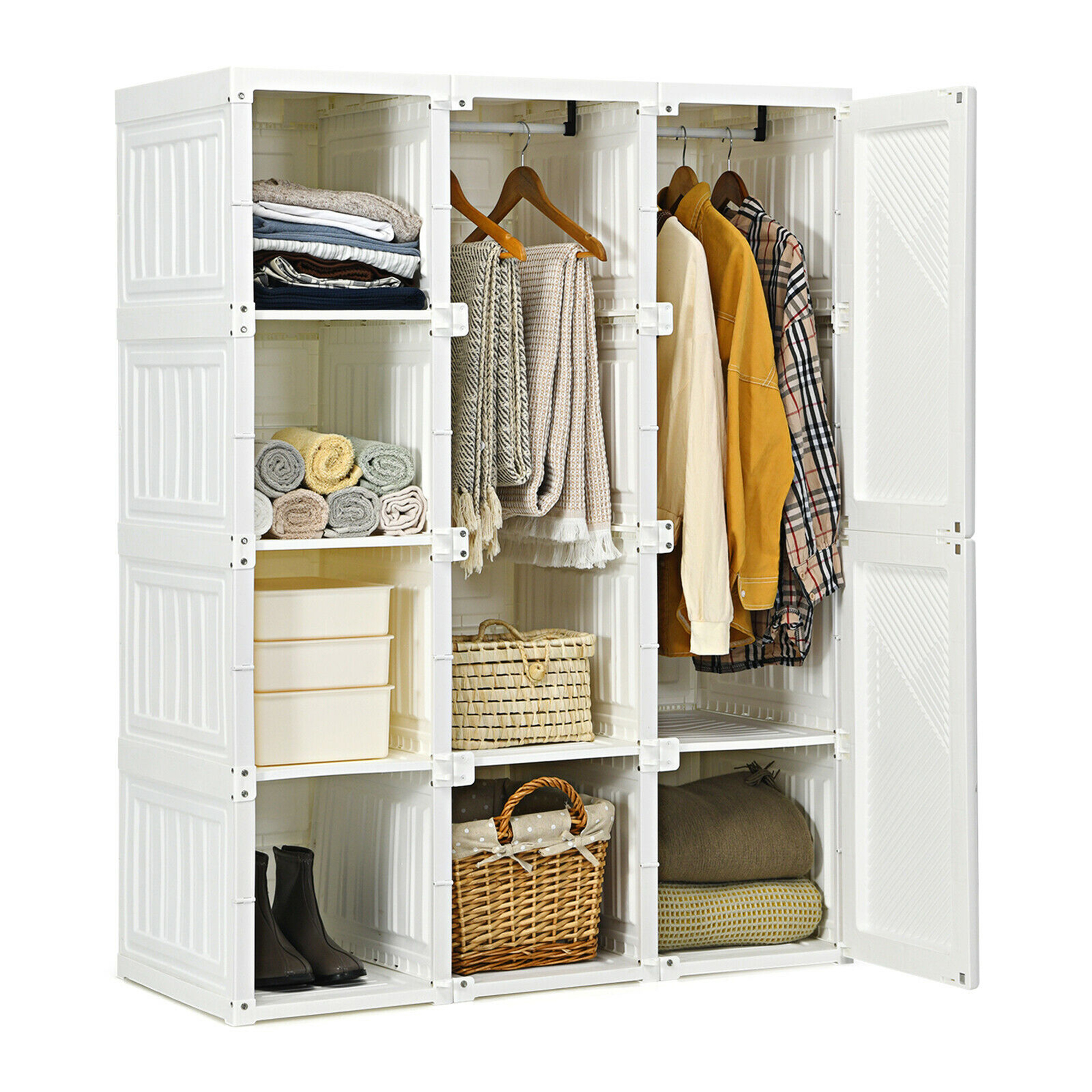 OXYLIFE 3 Door Wardrobe Armoire with Clothing Rod and Storage Shelves ...