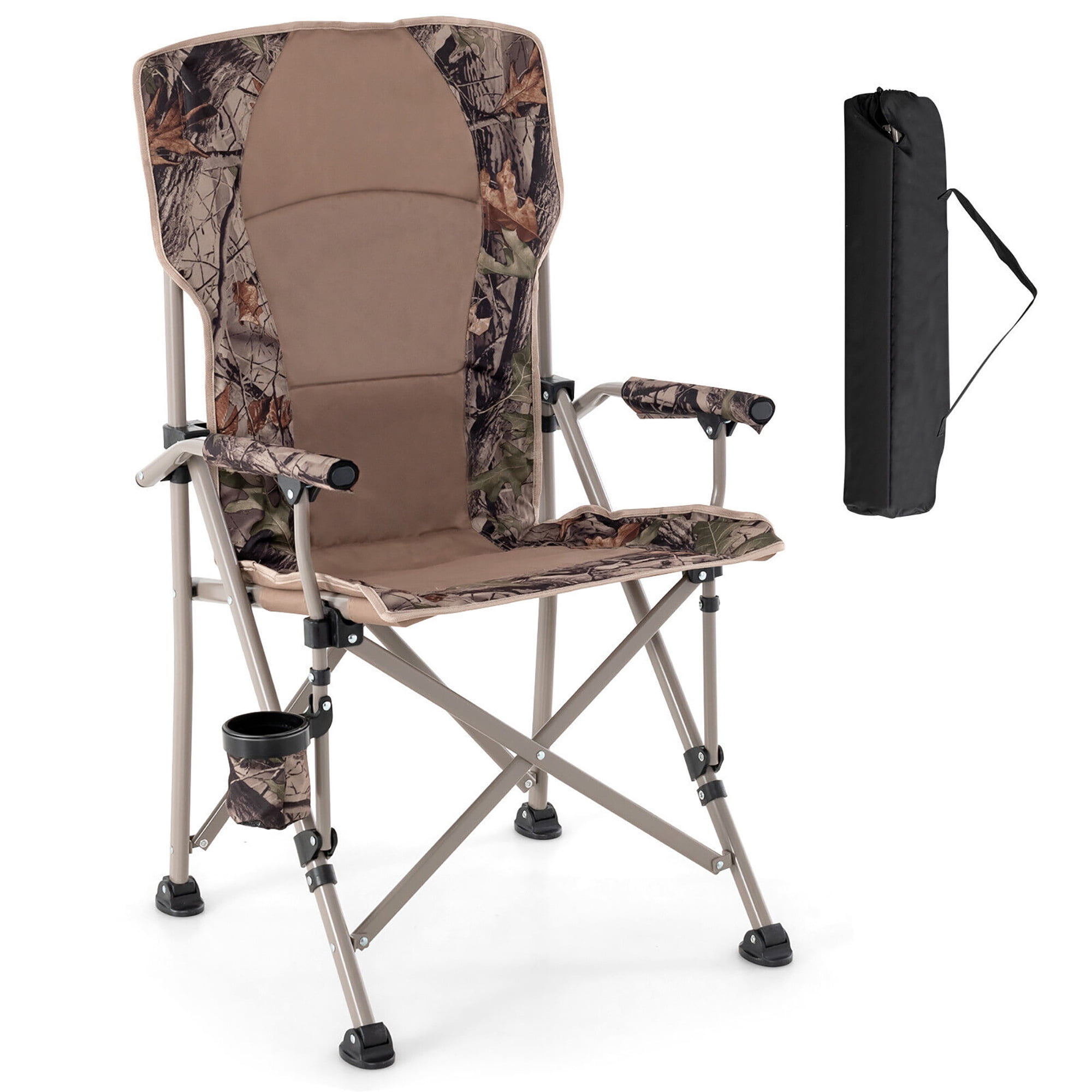 Gymax Portable Arm Chair, 400 lbs Capacity, with Cup Holder for Camping ...