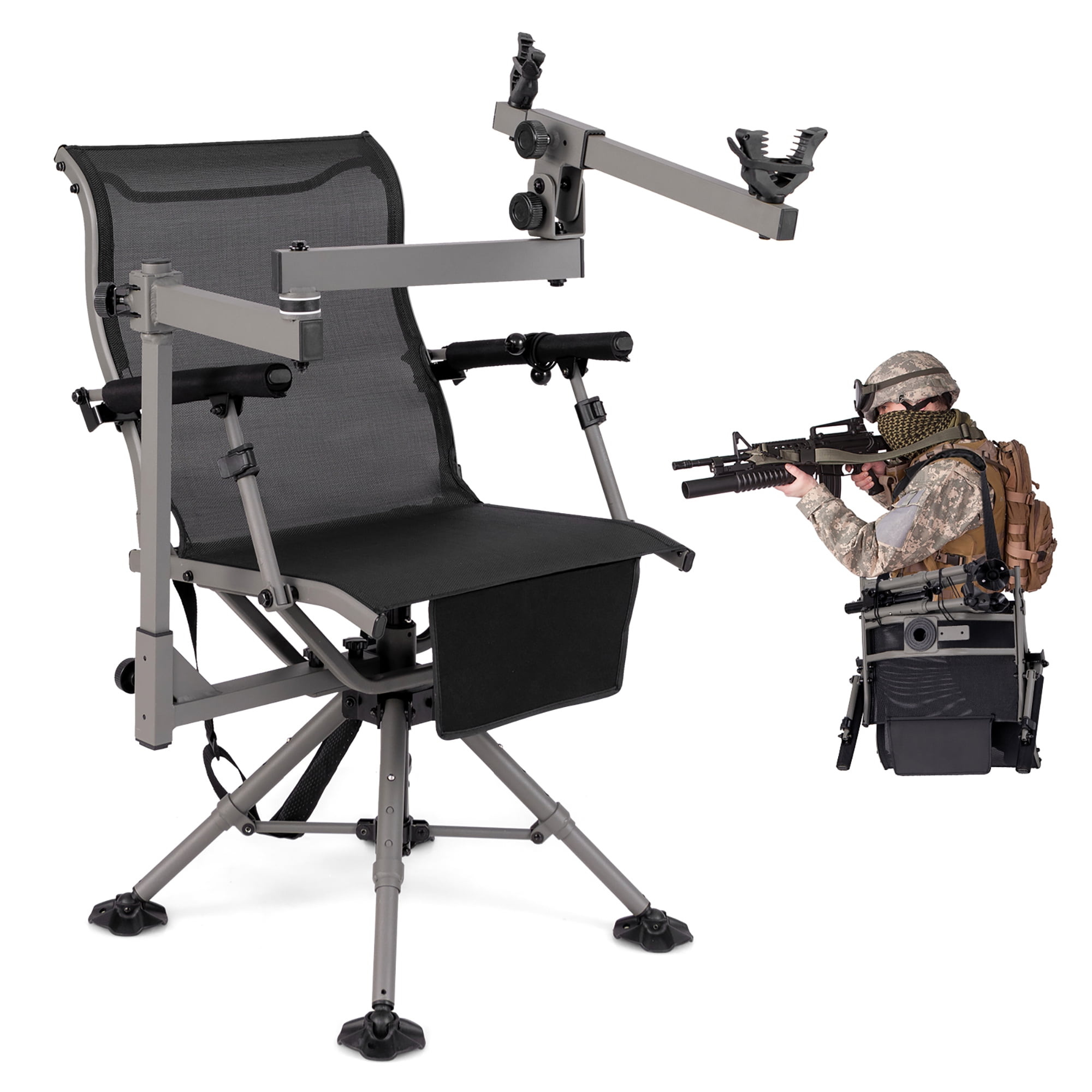 Gymax Portable Hunting Chair w/360° Swivel Adjustable Legs & Armrests ...
