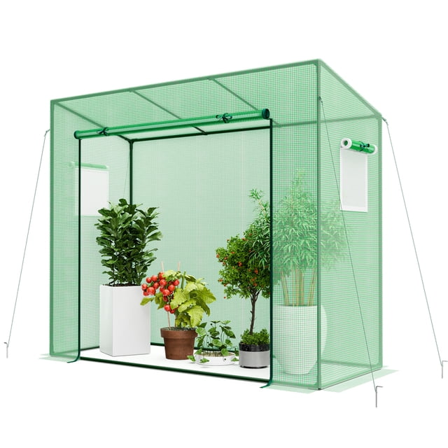Gymax Portable Mini Greenhouse w/ PE Cover 4 Wind Ropes & Ground Stakes ...