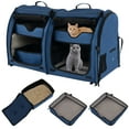 Gymax Portable Pet Carrier, Twin Compartment Kennel with Mats, Litter ...