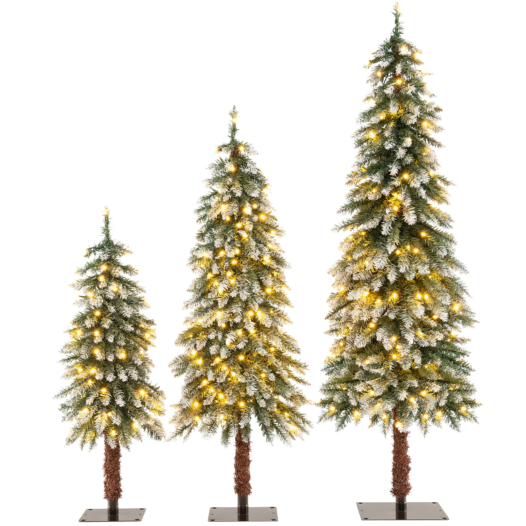 Gymax Pre-Lit Artificial Christmas Tree Set of 3 w/ 3/4/5 FT Faux Trees ...