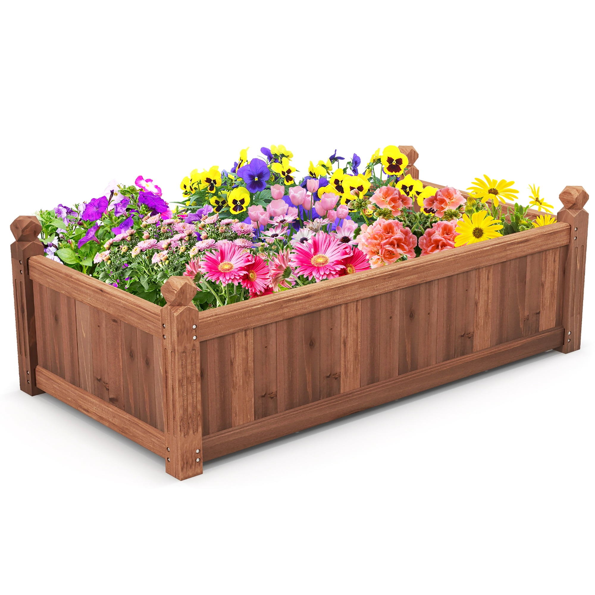 Gymax Raised Garden Bed, 43''x20.5''x11'', Wooden Planter Box with 4 ...