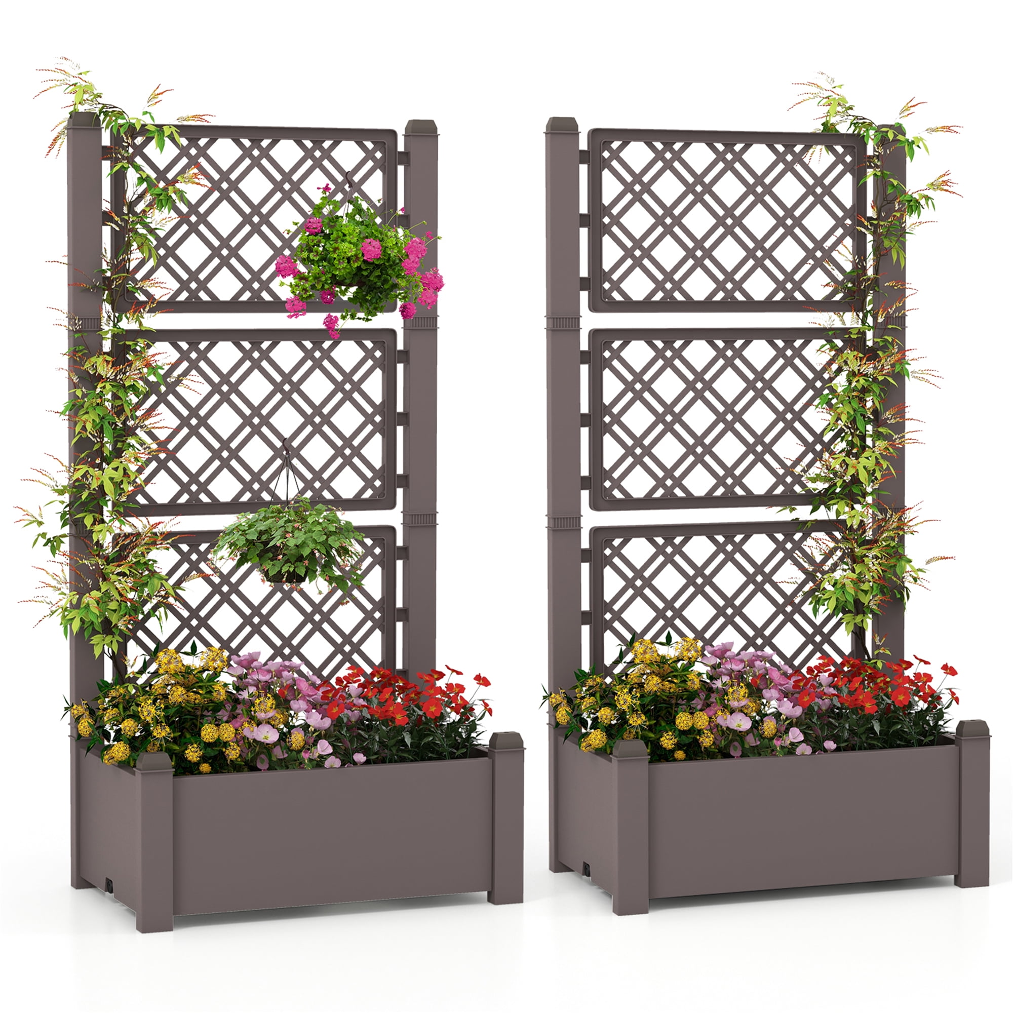 Gymax Raised Garden Bed w/ 3-Height Trellis Self-Watering Standing ...
