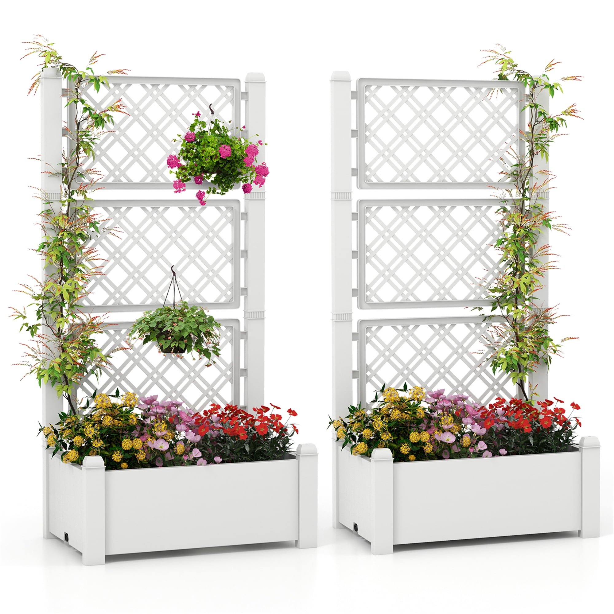 Gymax Raised Garden Bed w/ 3-Height Trellis Self-Watering Standing ...