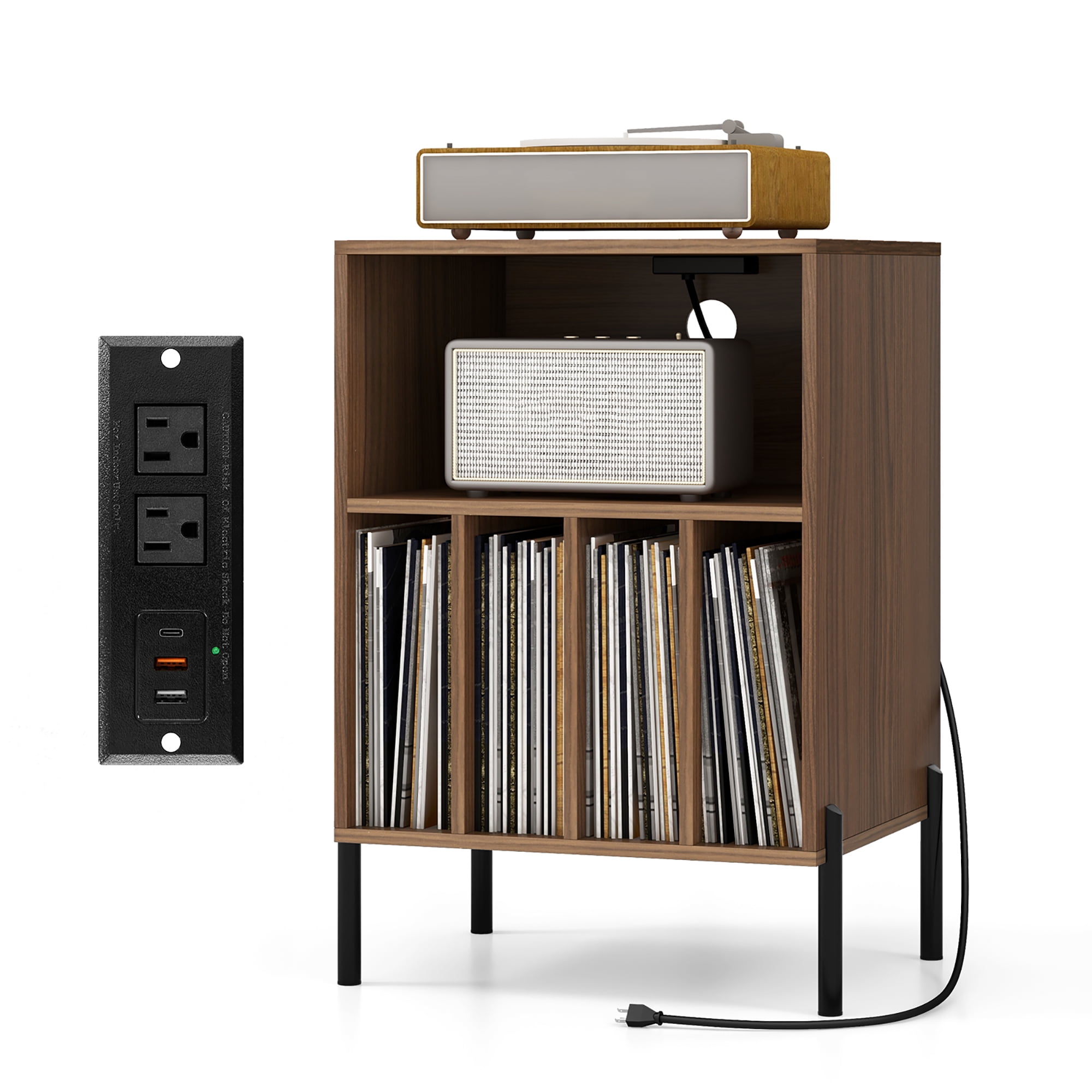 Gymax Record Player Stand w/Charging Station 5 Storage Compartments ...