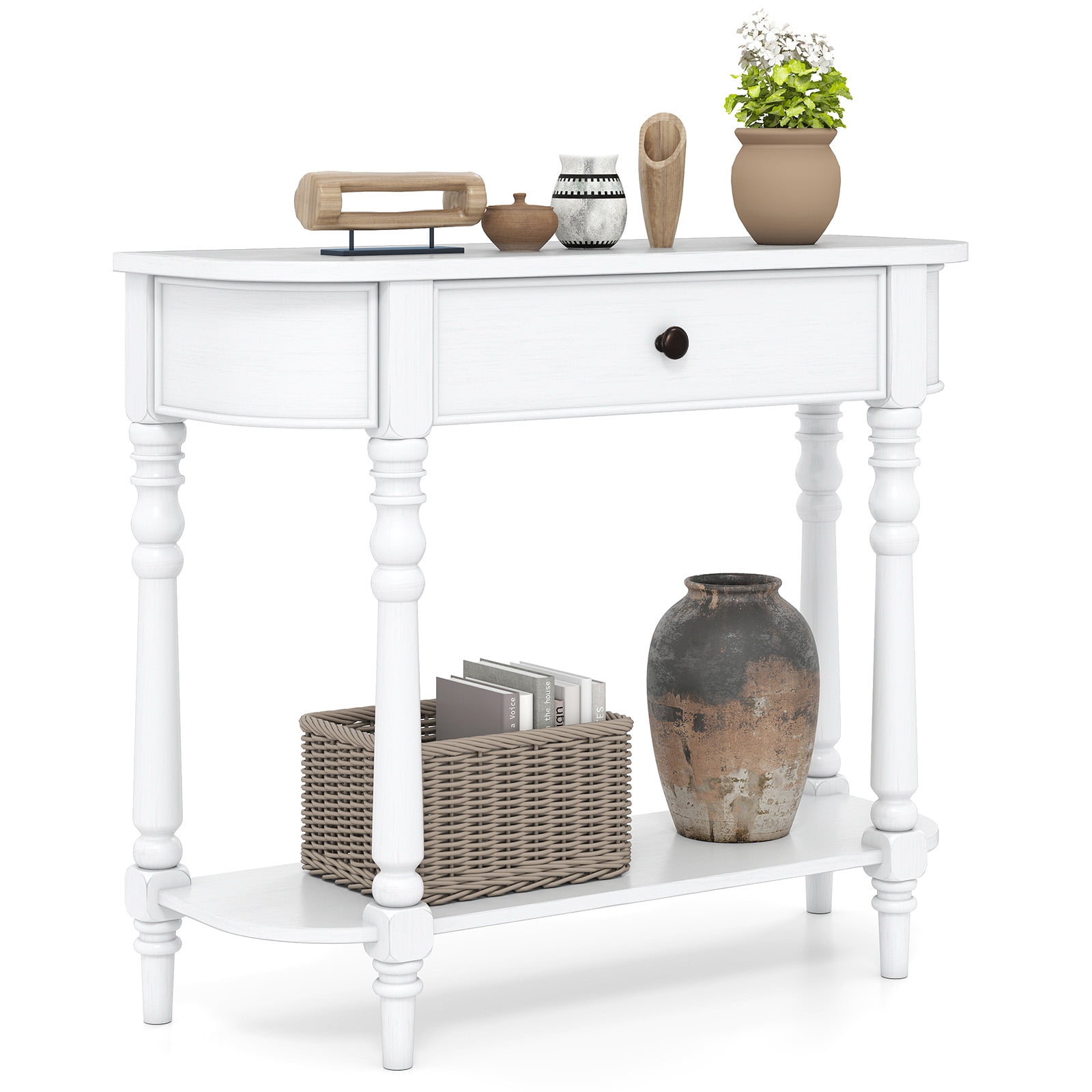 Gymax Retro Console Table 36''L Wooden Entryway Table w/ Storage Drawer ...