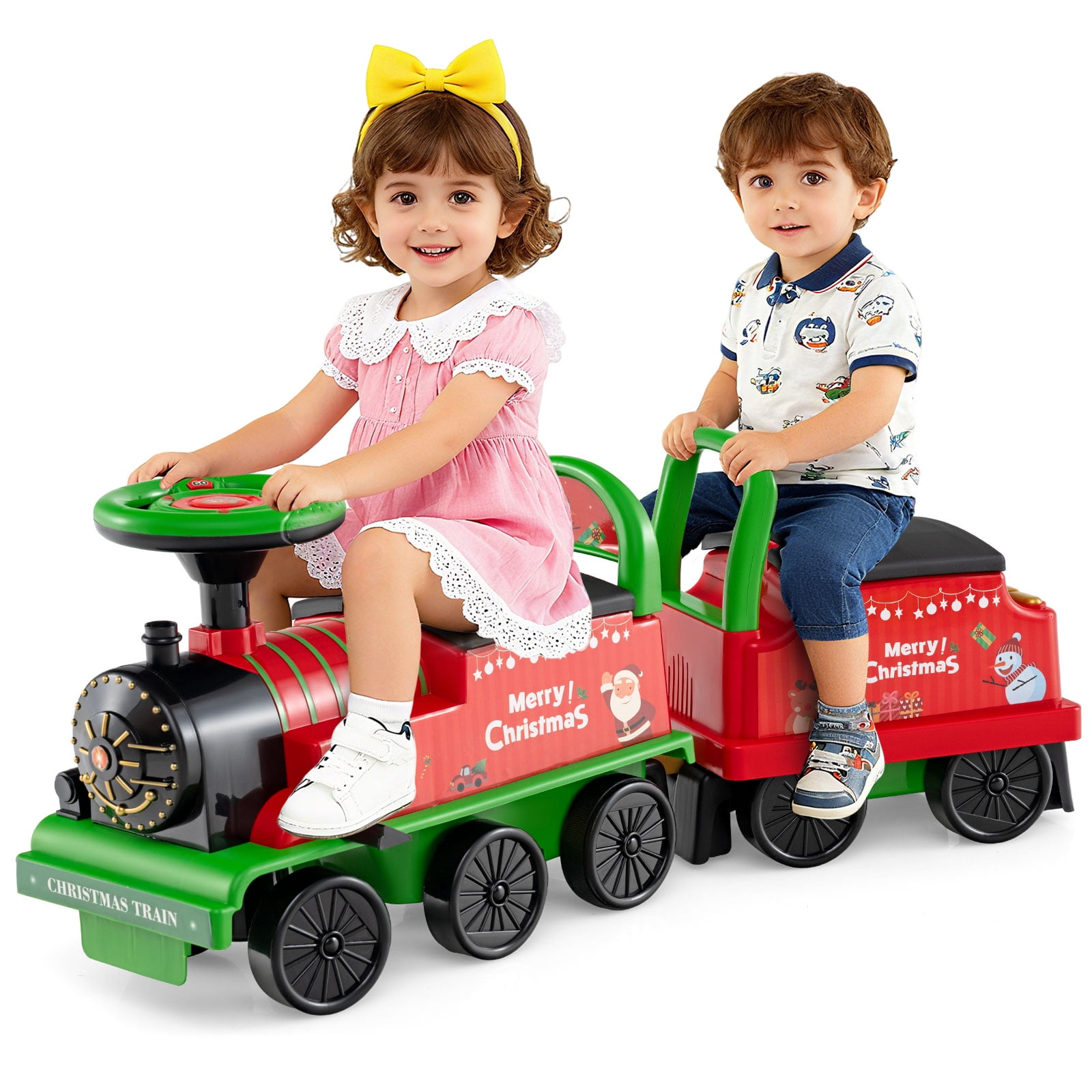 Gymax Ride on Train 6V Battery Powered Ride on Toy w/ Under-Seat ...