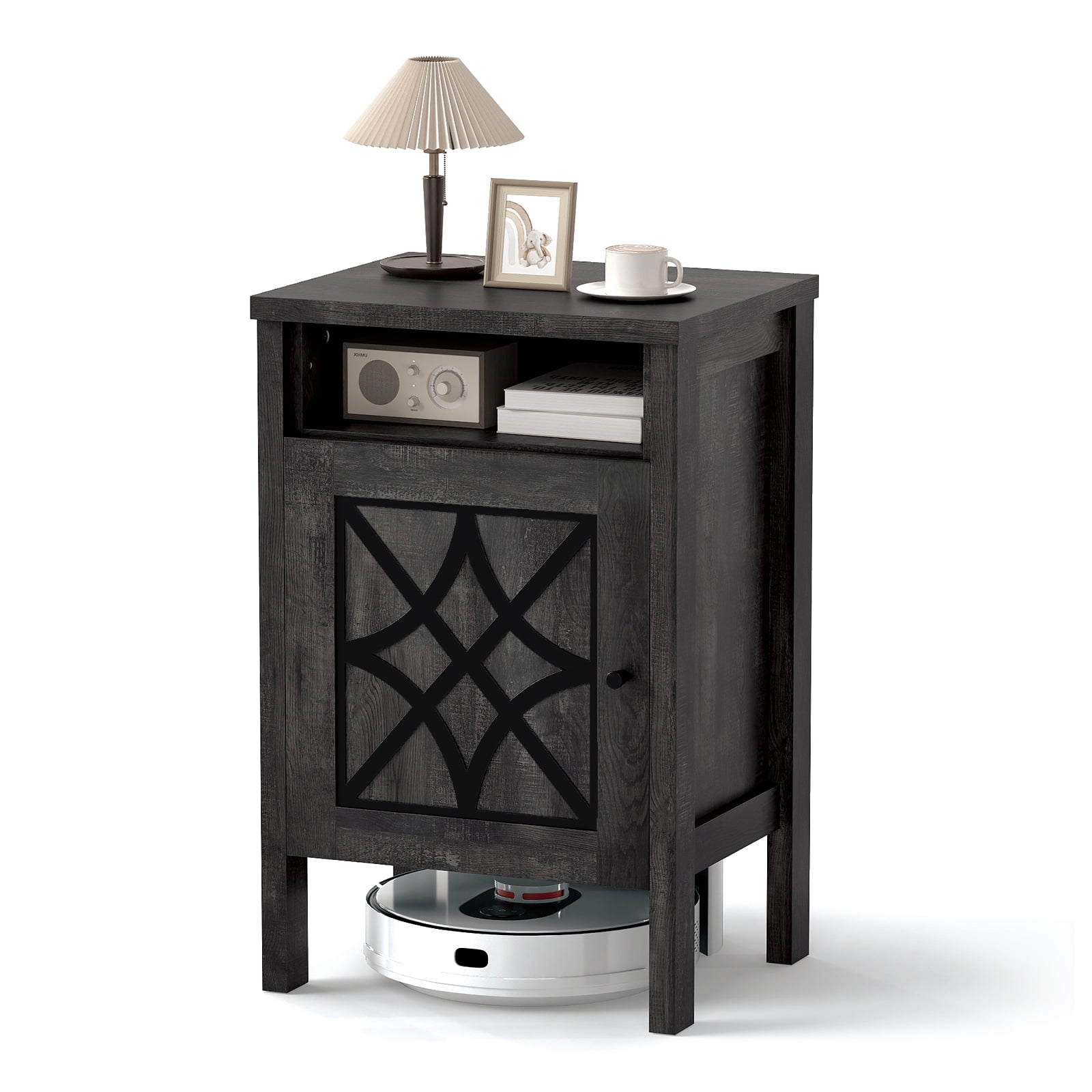 Gymax Robot Vacuum Stand Cabinet w/ Door & Open Shelf for Home Office ...