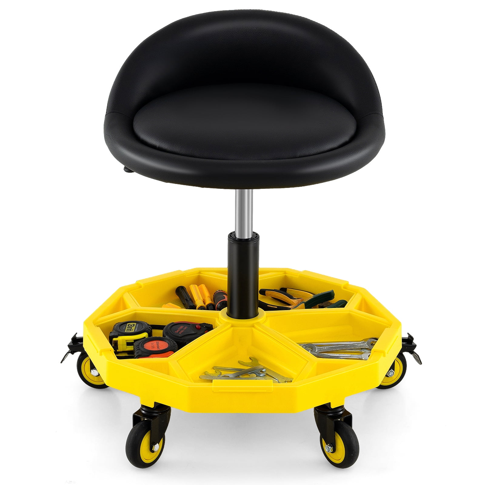 Gymax Rolling Garage Stool 20''-25'' Height Adjustable Rolling Mechanic ...