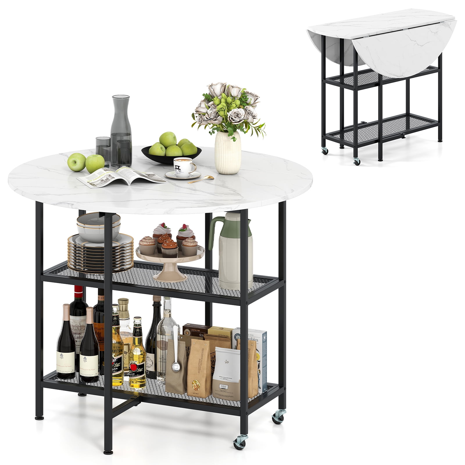 Gymax Round Outdoor Dining Table for 4 People 36 inch Acacia Wood Patio ...