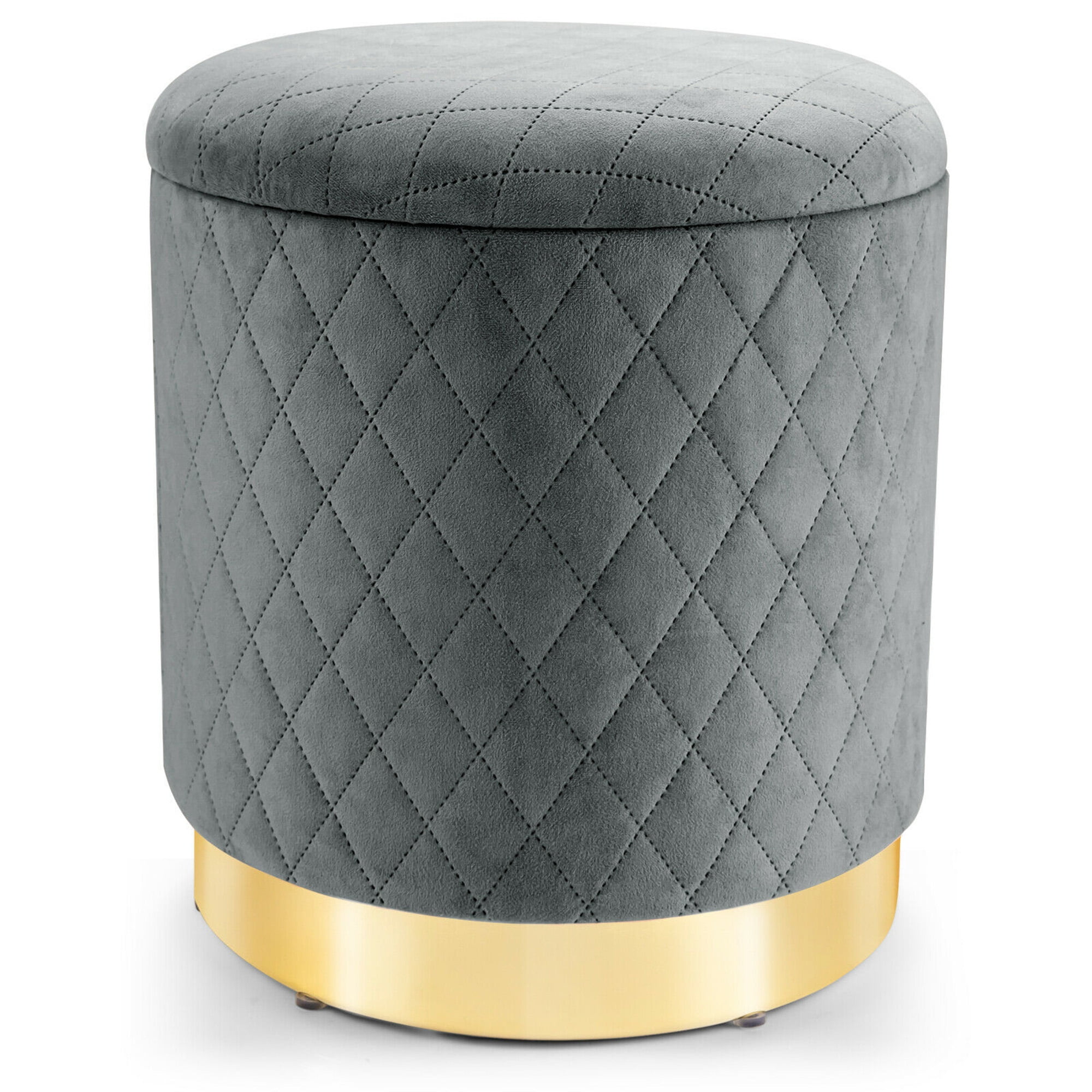 Gymax Round Upholstered Storage Ottoman, Grey - Walmart.com