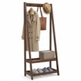 Gymax Rubber Wood Garment Rack w/3 Hooks & 2 Shelves for Entryway ...