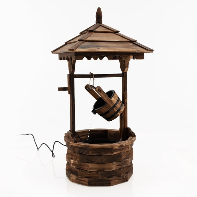 Gymax Rustic Wishing Well Fountain Outdoor Patio Wooden Water Fountain ...
