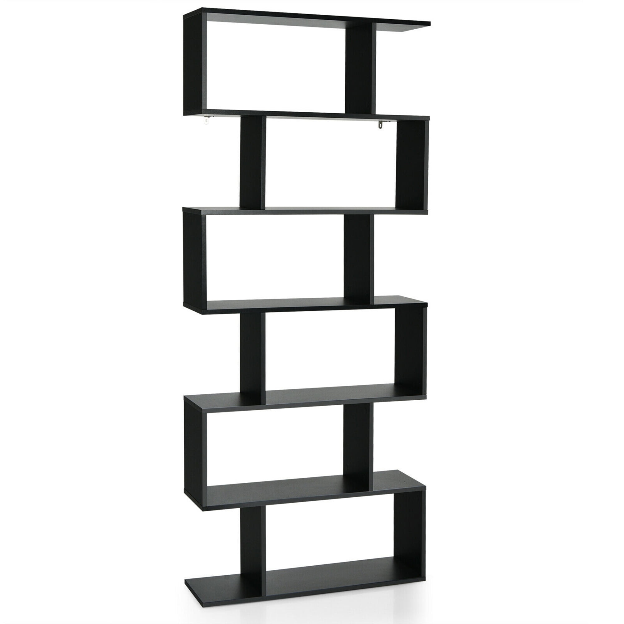 Free Shipping! Gymax S-Shaped 6 Tier Bookshelf Black Modern Wooden ...