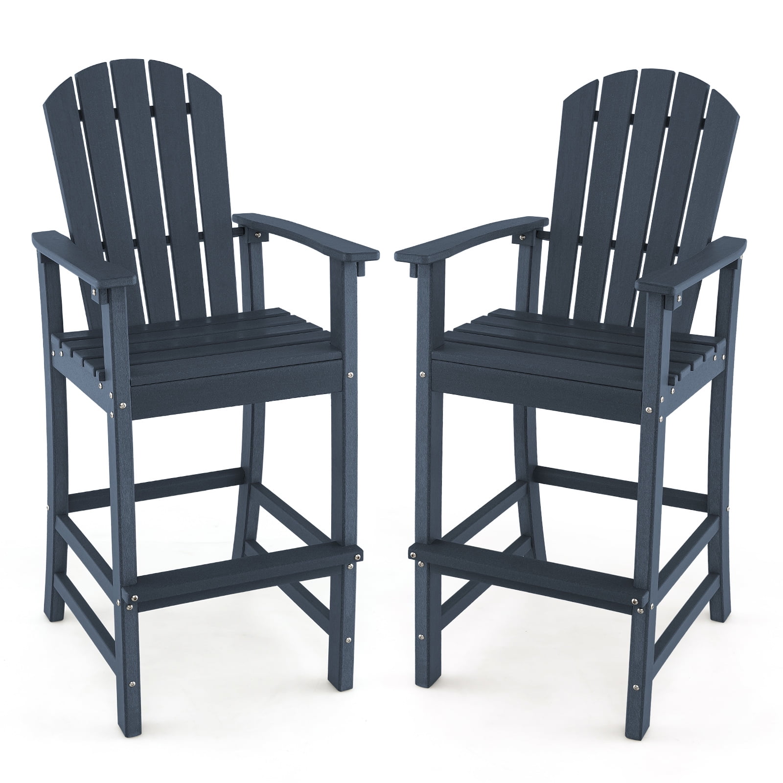Gymax Set Of 2 Outdoor HDPE Bar Height Stool Patio Tall Chair Armrest ...