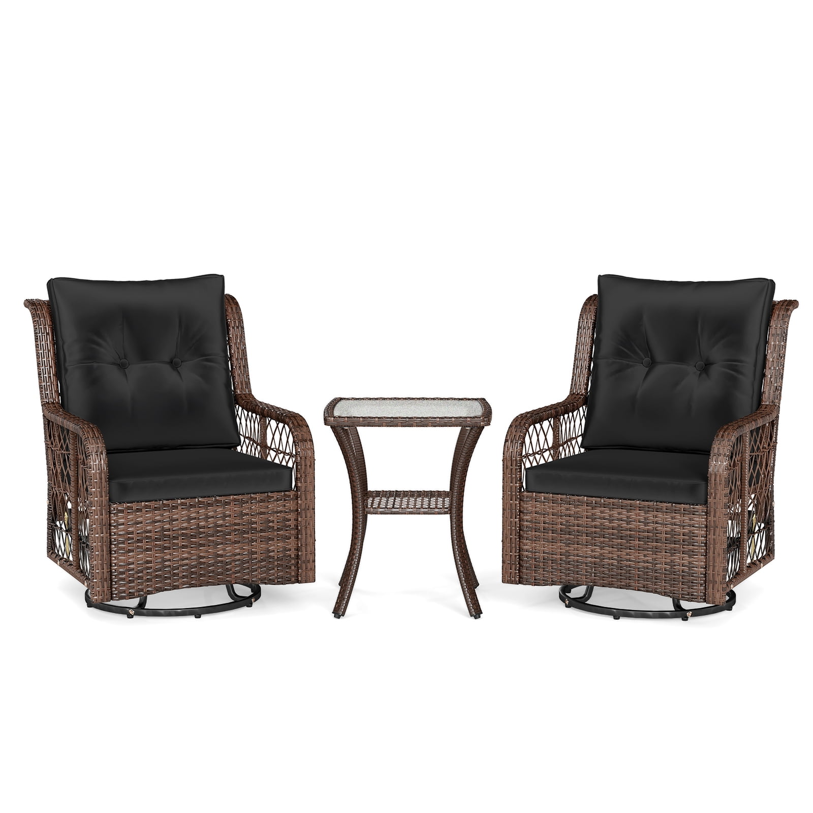 Gymax Set Of 3 Patio Furniture Set w/ 2-Tier Side Table & Cushions for ...