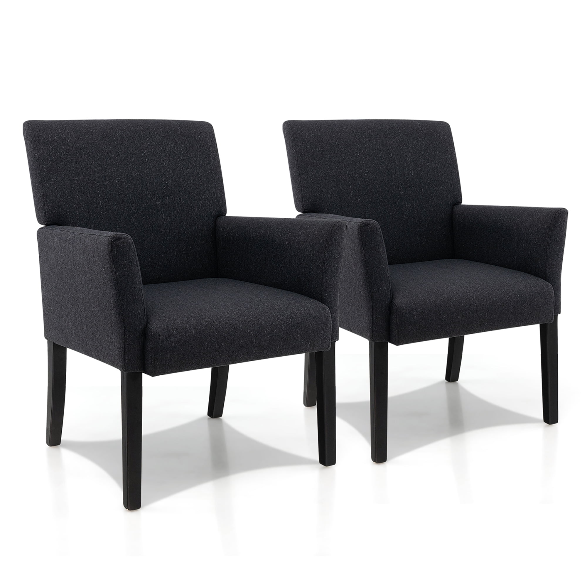 Gymax Set of 2 Arm Chair Guest Chair Home Office w/ Wooden Legs Black ...