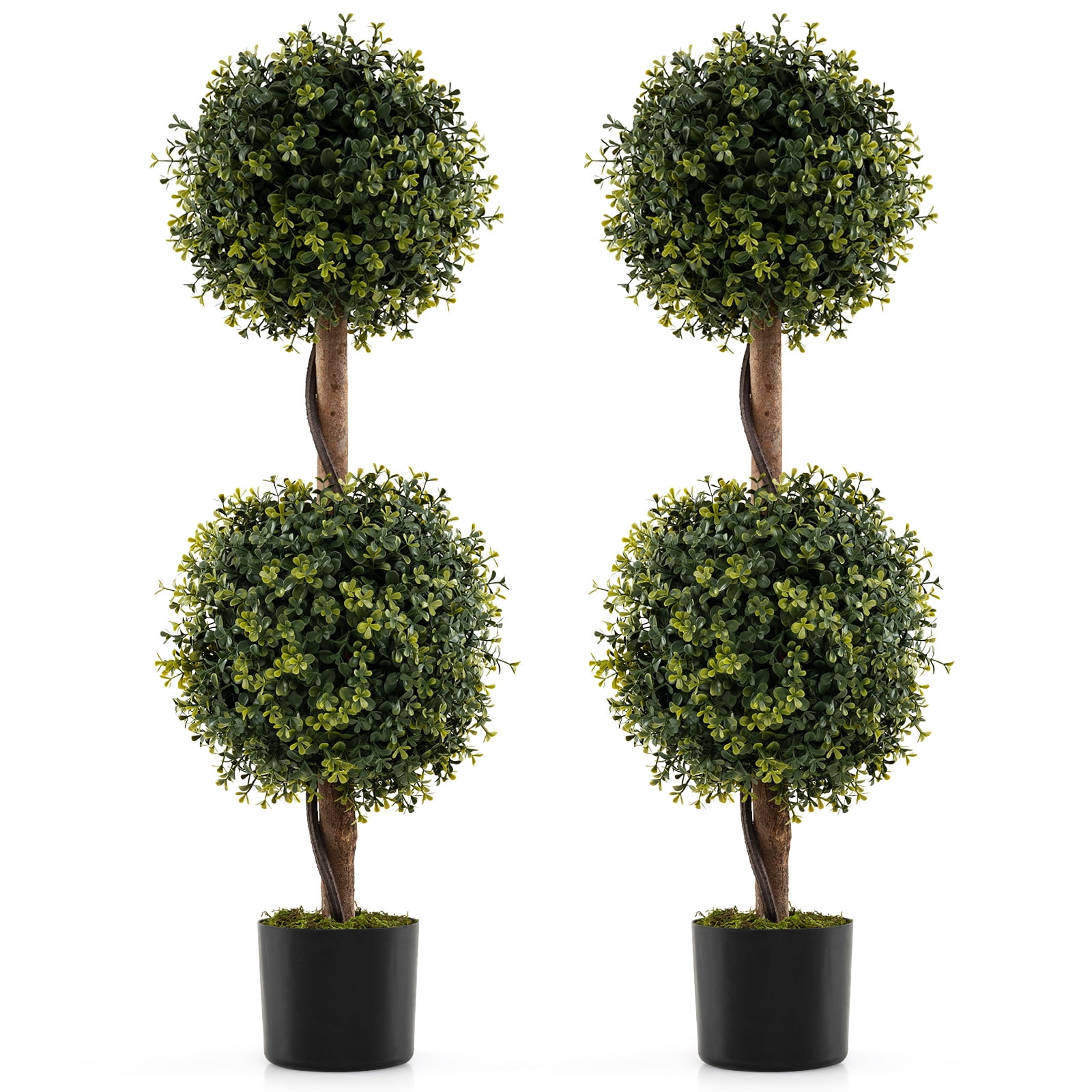 Gymax Set of 2 Artificial Double Topiary Ball Trees 3 FT Faux Boxwood ...