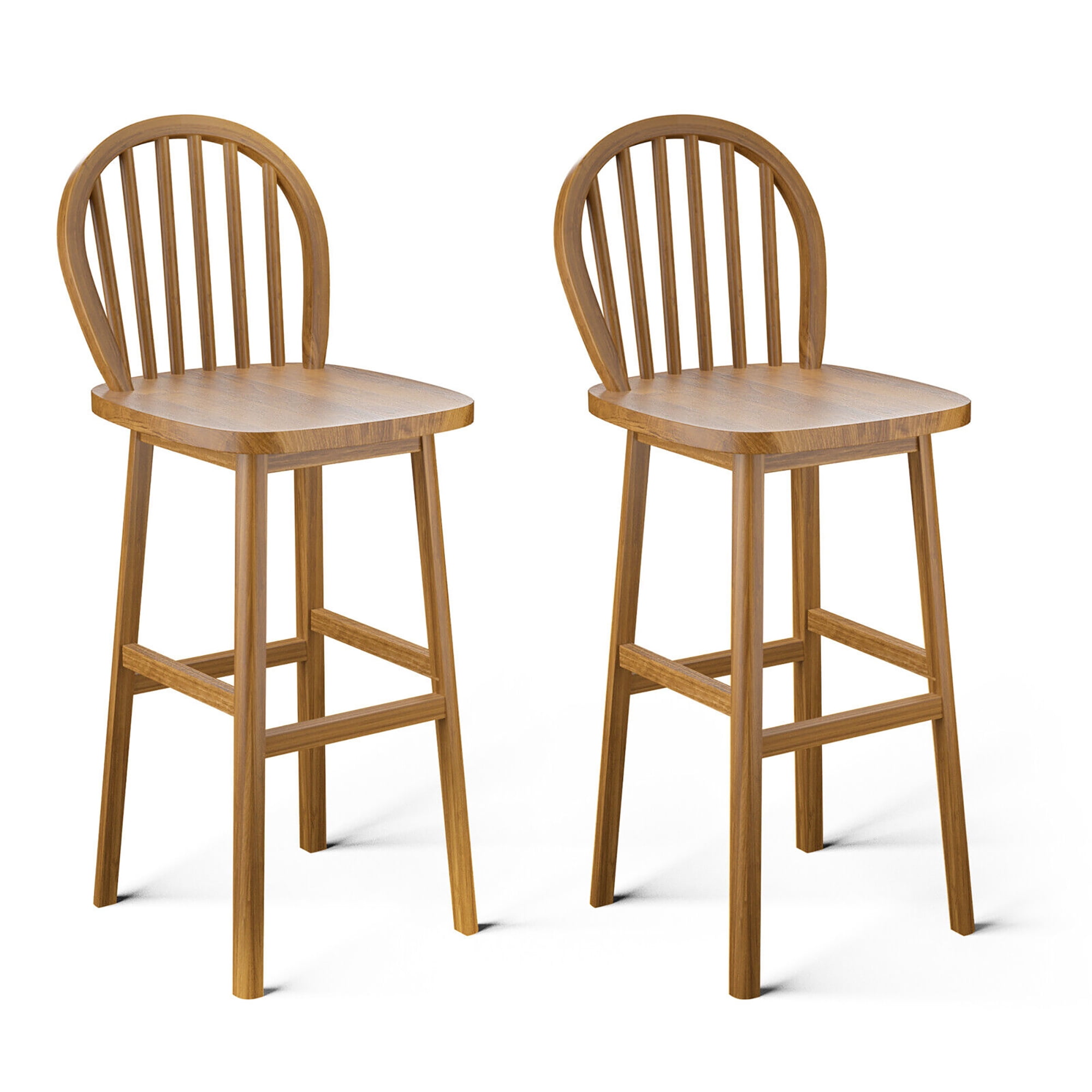 Gymax Set of 2 Island Dining Counter Bar Stools, Spindle-Back, Bar ...