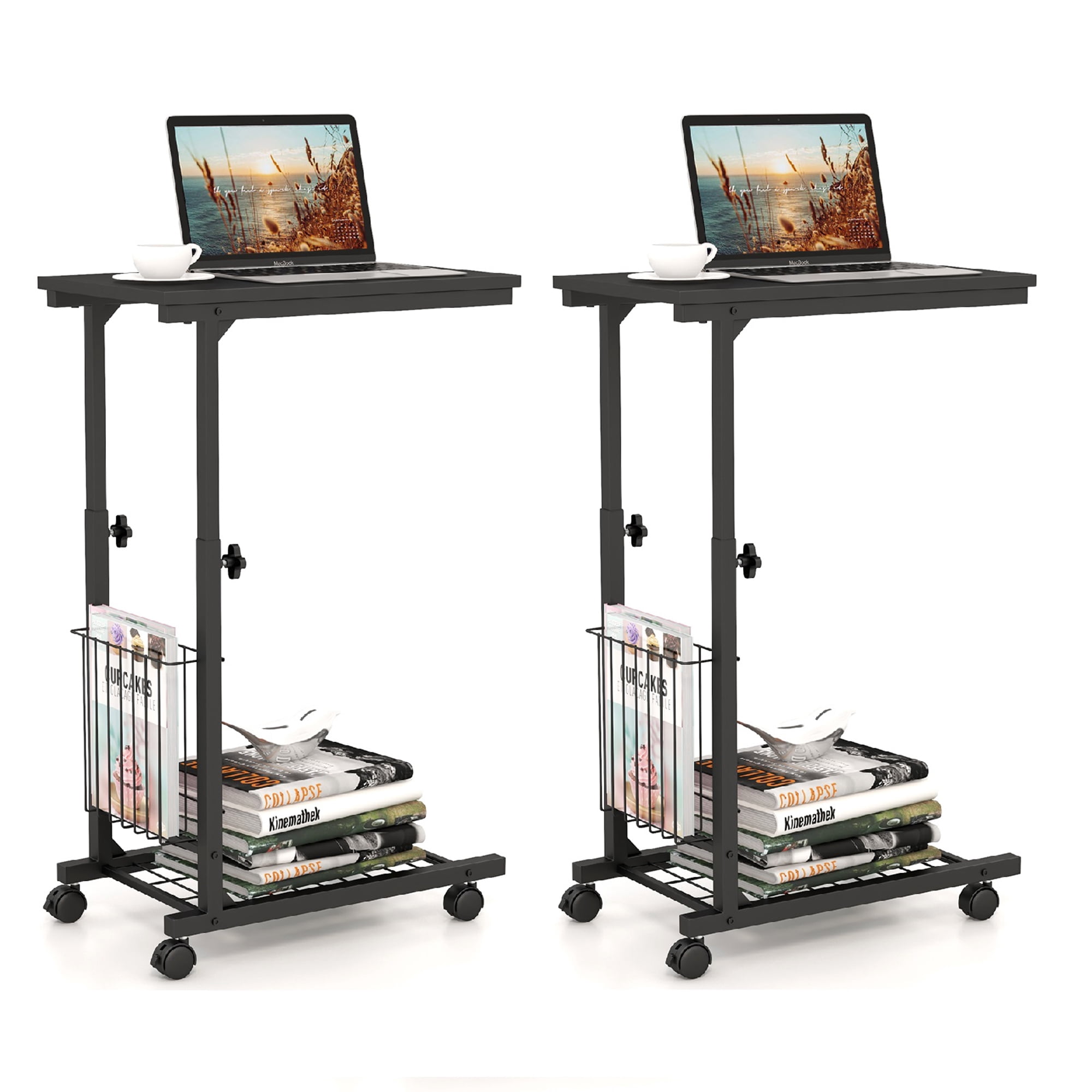 Gymax Set of 2 C-shaped Sofa Side Table Height Adjustable Compact End ...