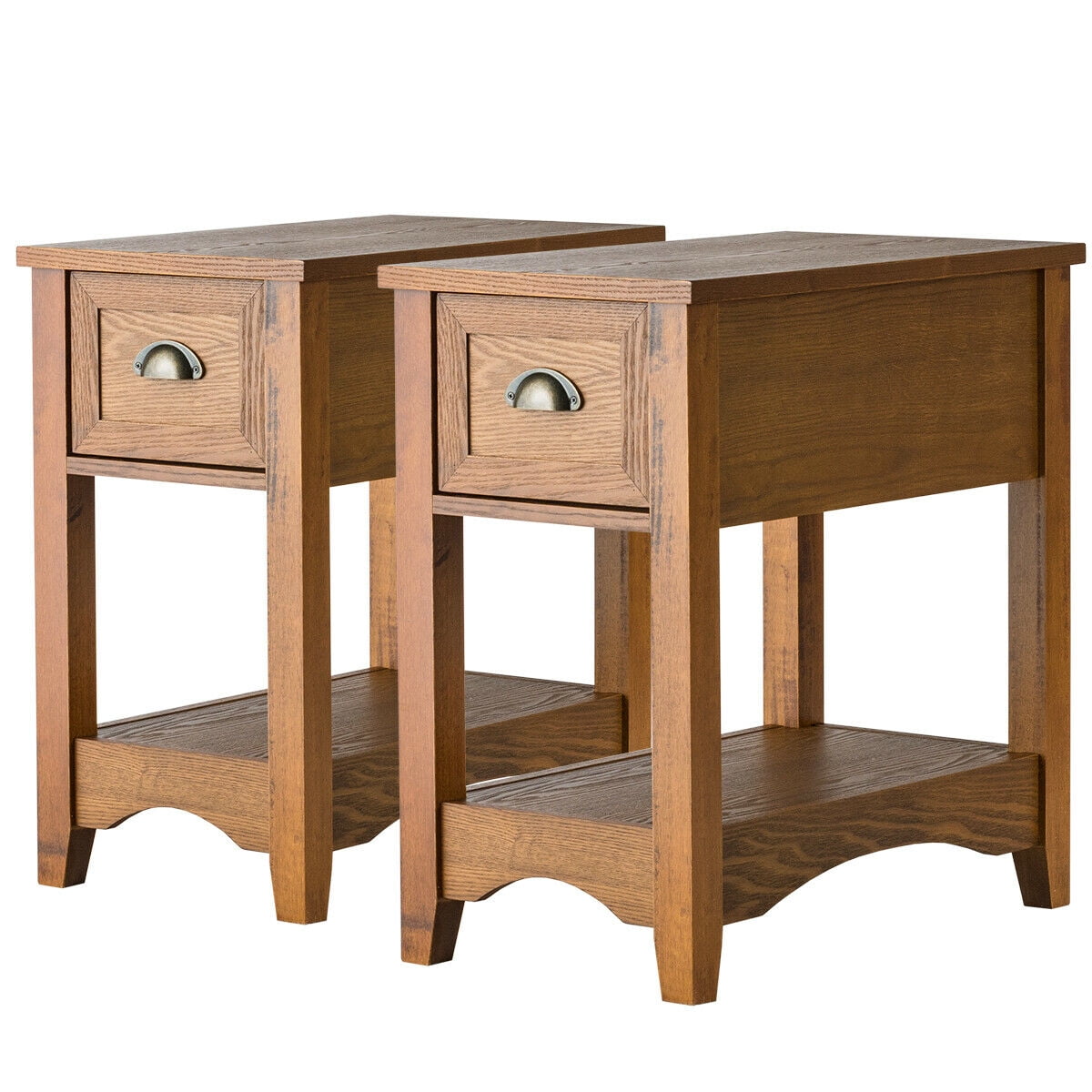 Gymax Set of 2 Contemporary Small Wood Bedside Stand with Drawer ...