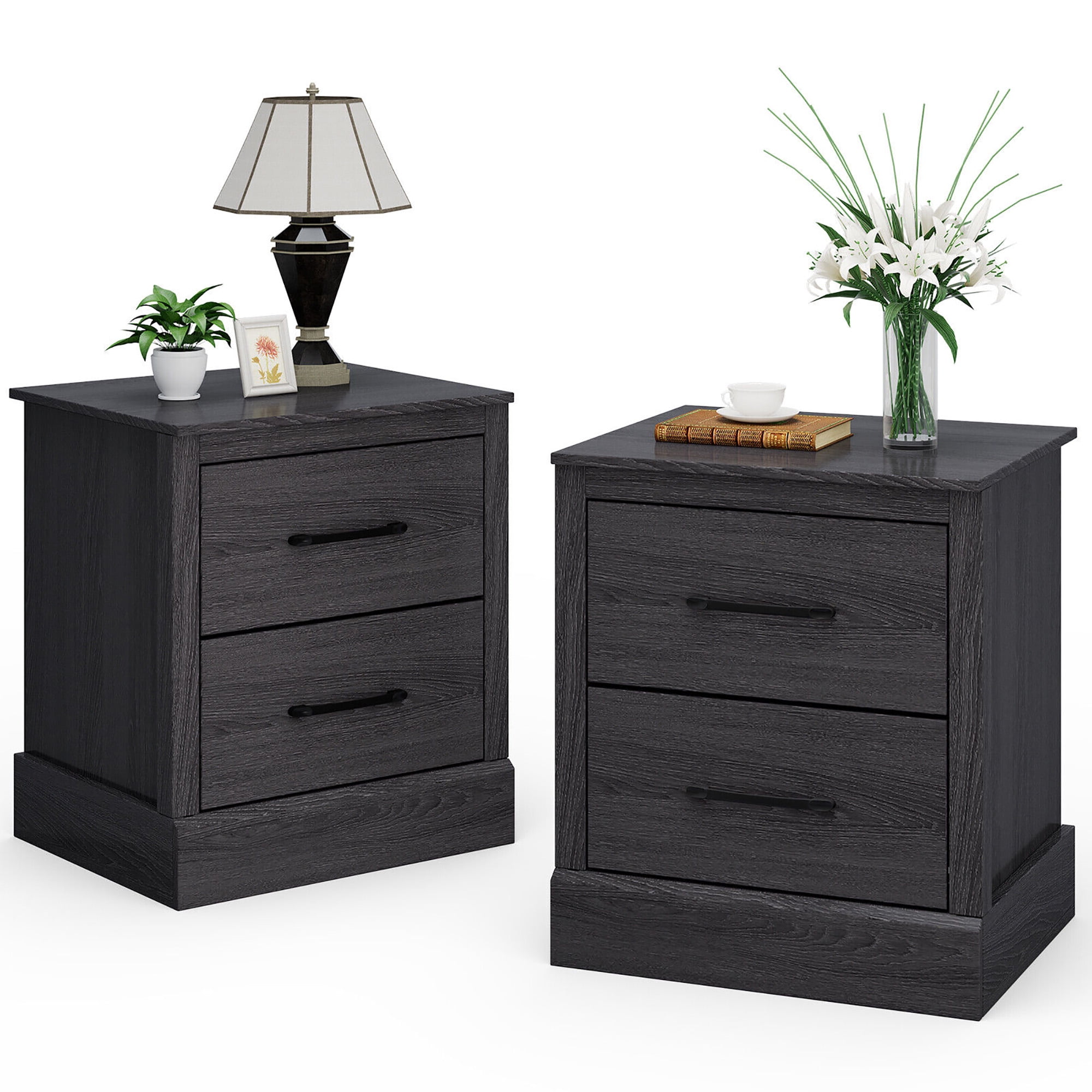 Gymax Small Bedroom Nightstands - Set of 2, Compact Bedside End Tables ...