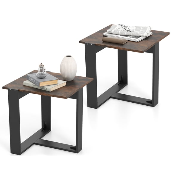 Gymax Set of 2 End Tables Industrial Sofa Side Tables w/Metal Frame for ...