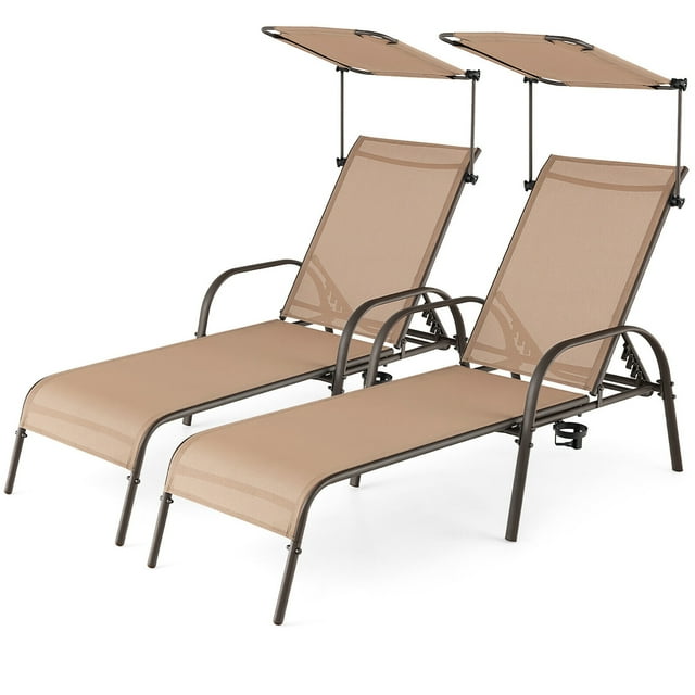 Gymax Set of 2 Heavy-Duty Chaise Lounge 5-Level Adjustable Patio ...