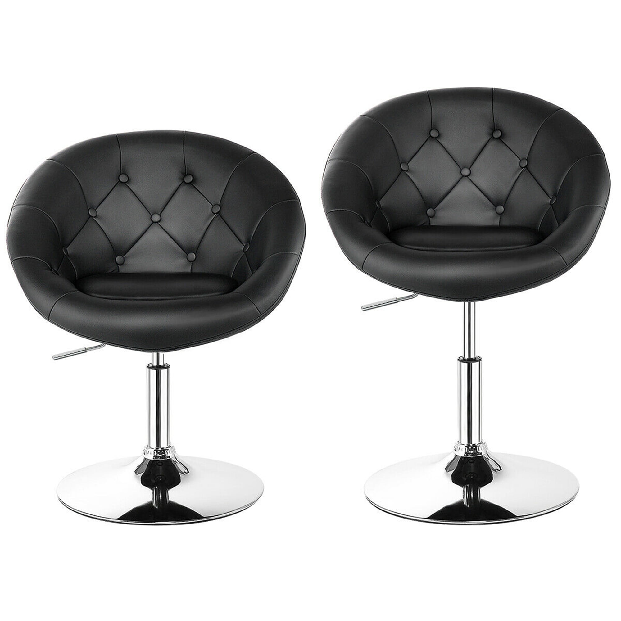Gymax Set of 2 Height Adjustable Round Tufted Back Bar Chairs Swivel ...